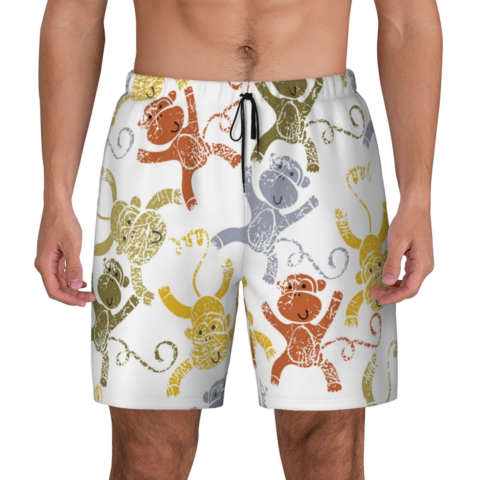 Haiem Cartoon Monkey Mens Swim Trunks with Compression Liner 2 in 1 ...