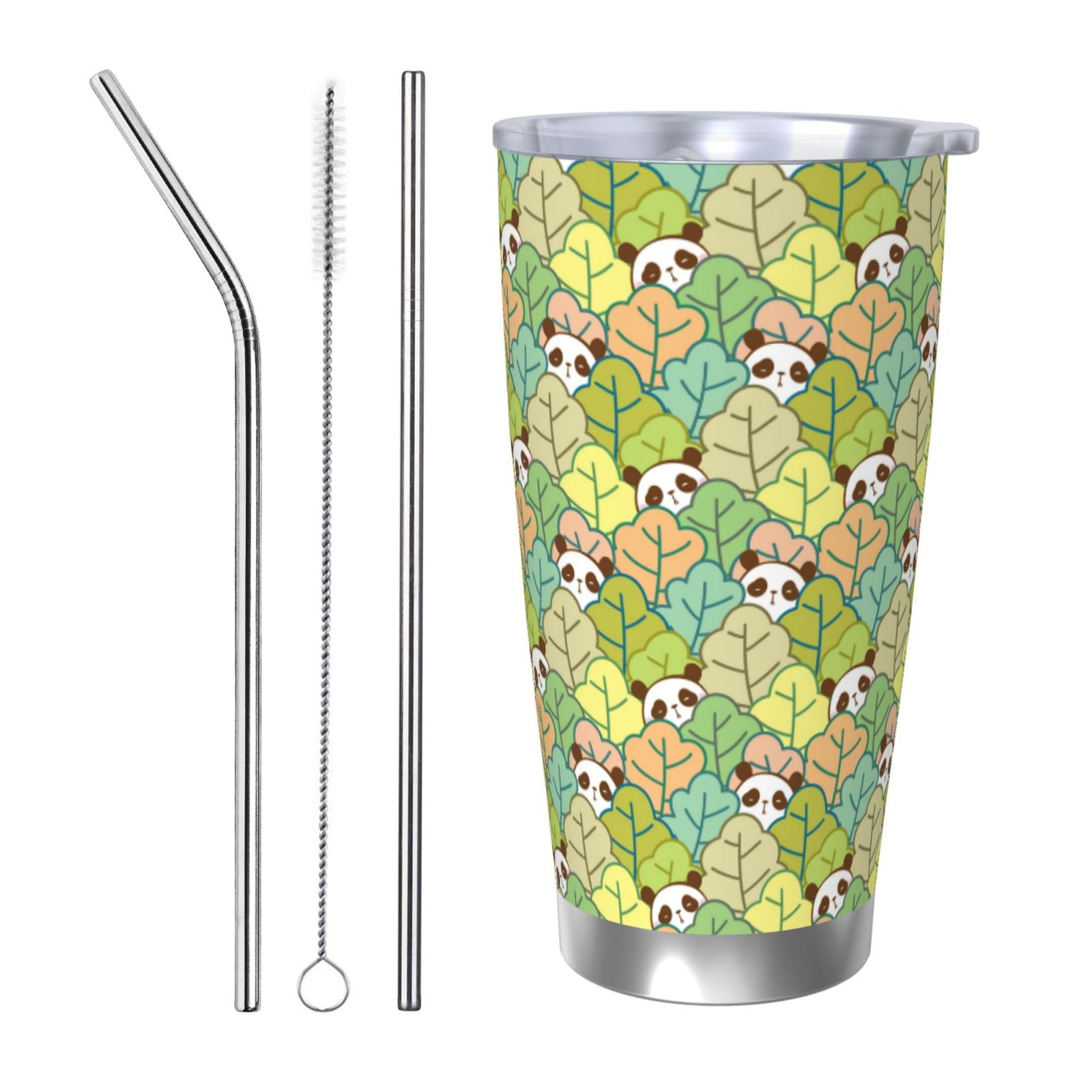 Haiem Cartoon Panda And Leaf Printed 20oz Straight Skinny Car Cups With ...