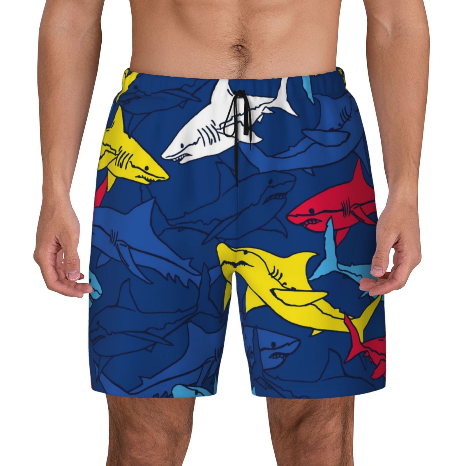 Haiem Cartoon Shark Mens Swim Trunks with Compression Liner 2 in 1 ...