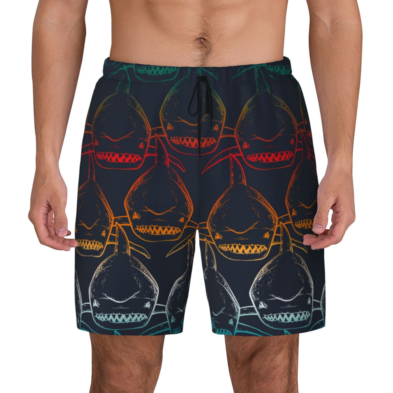 Haiem Cartoon Sharks Mens Swim Trunks with Compression Liner 2 in 1 ...