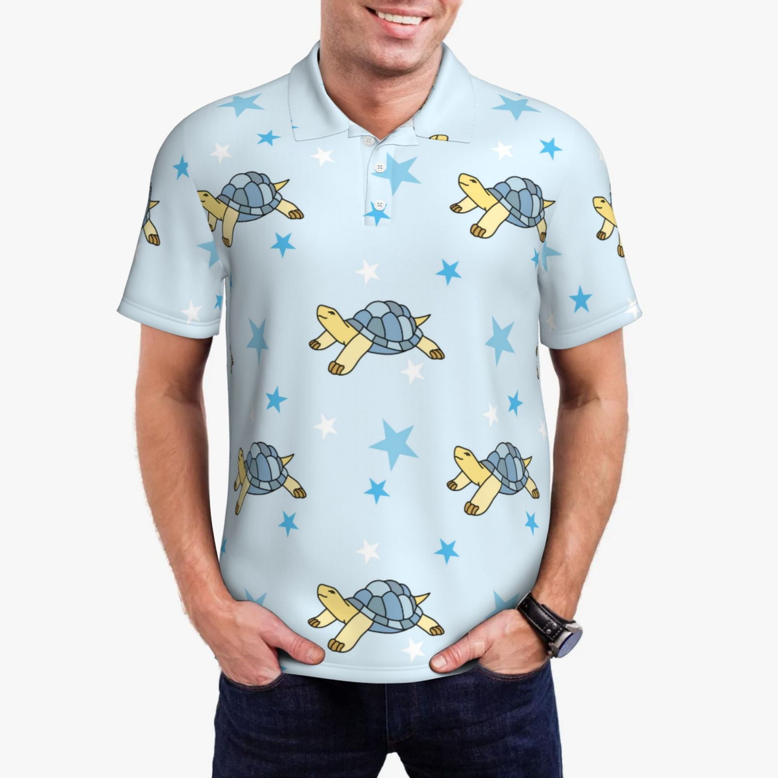 Haiem Cartoon Turtle Pattern Mens Polo Shirts Quick Dry Short Sleeve ...