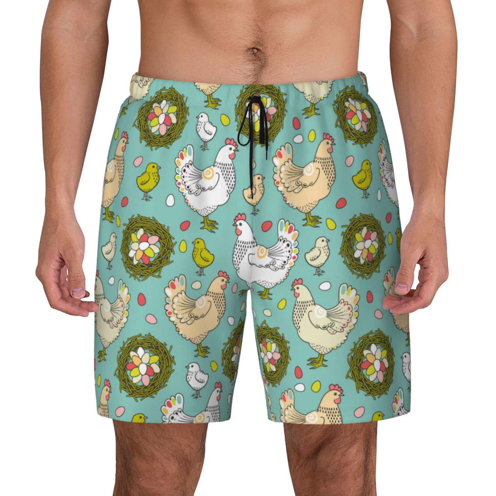 Haiem Chicken Laying Eggs Mens Swim Trunks with Compression Liner 2 in ...