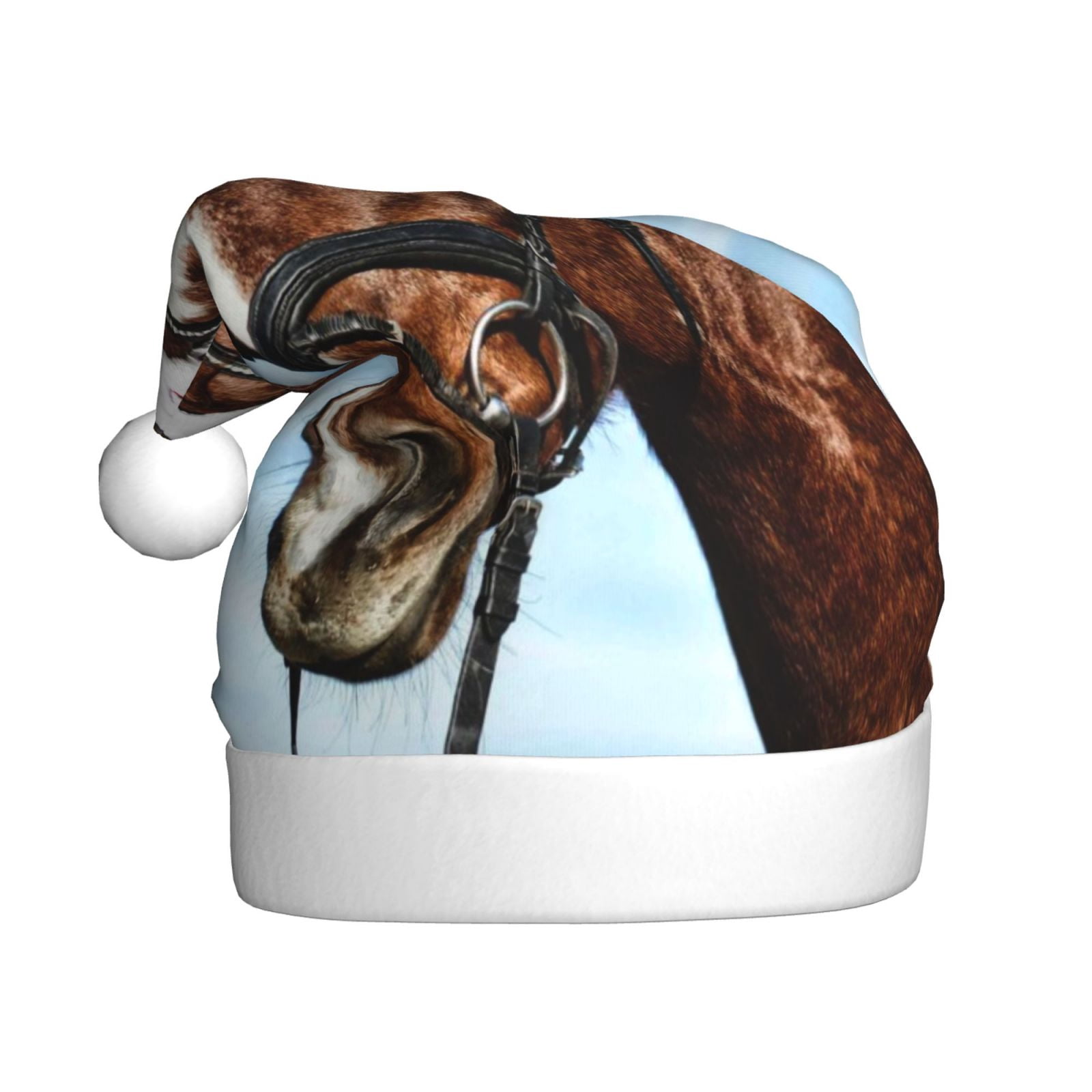 Haiem Christmas Horse Pattern Santa Hat Confortable Velvet Christmas ...