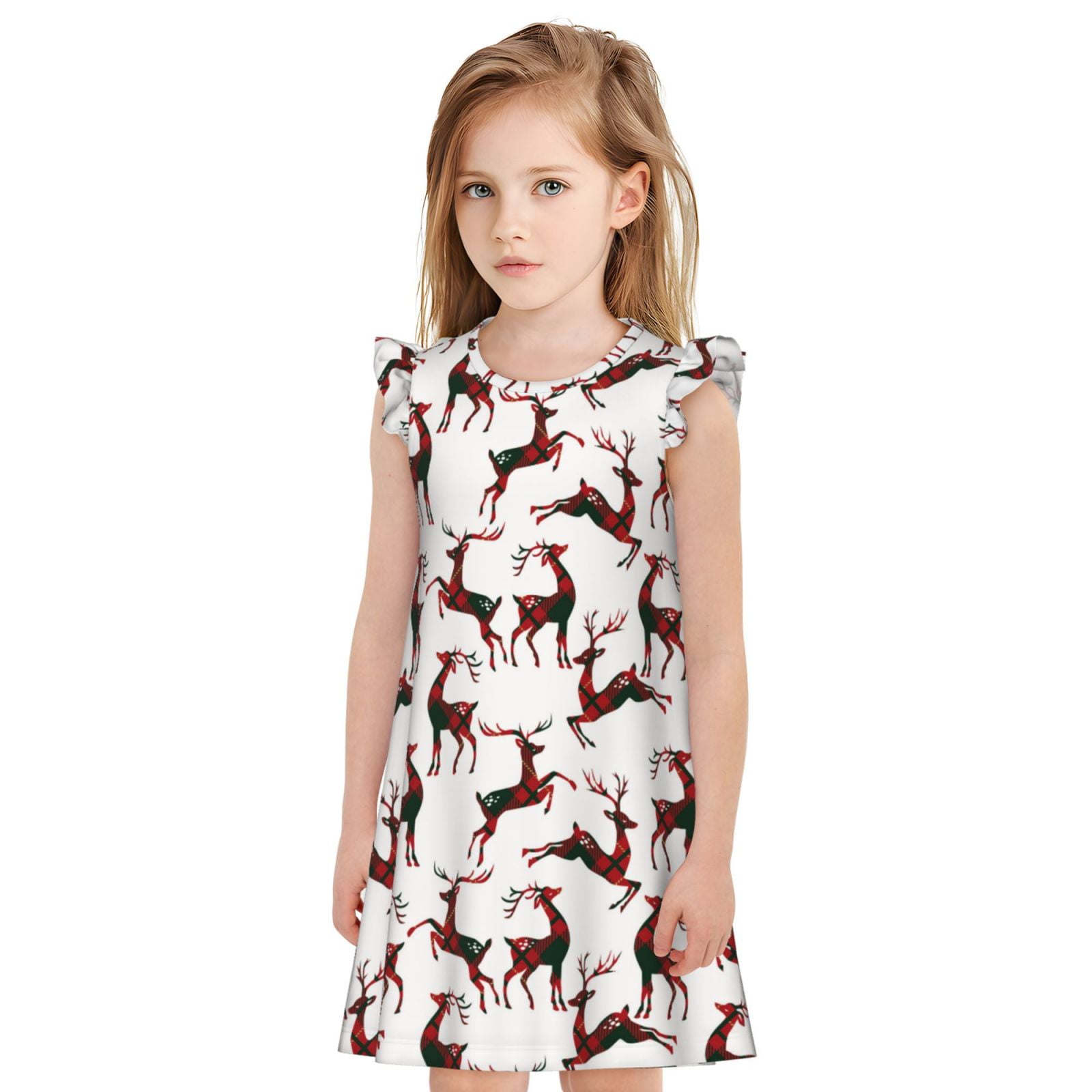 Haiem Christmas Plaid Moose Printed Girls Nightgowns Sleepwear Short ...