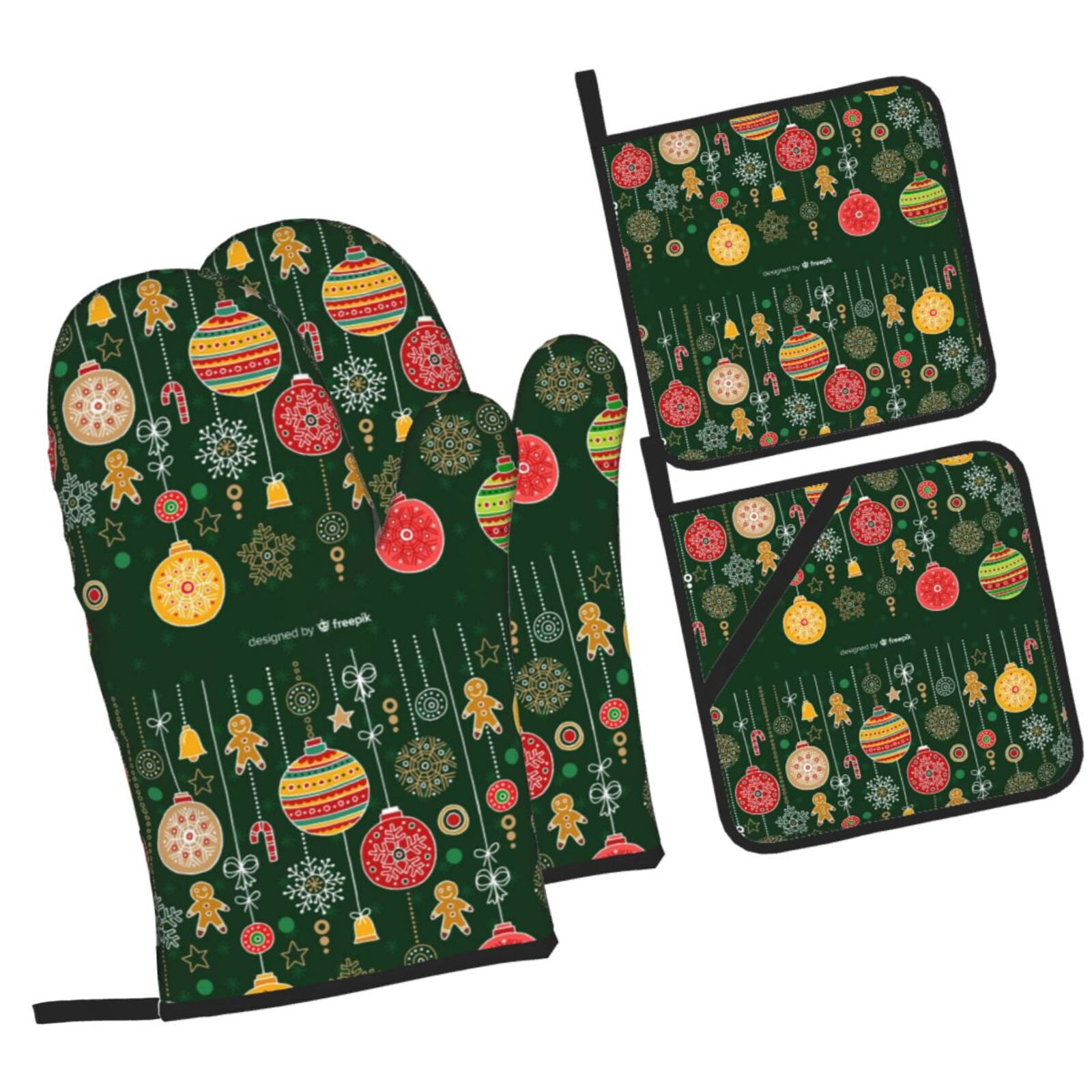 Haiem Christmas Print Extra Long Oven Mitts and Pot Holders 4pc Sets ...