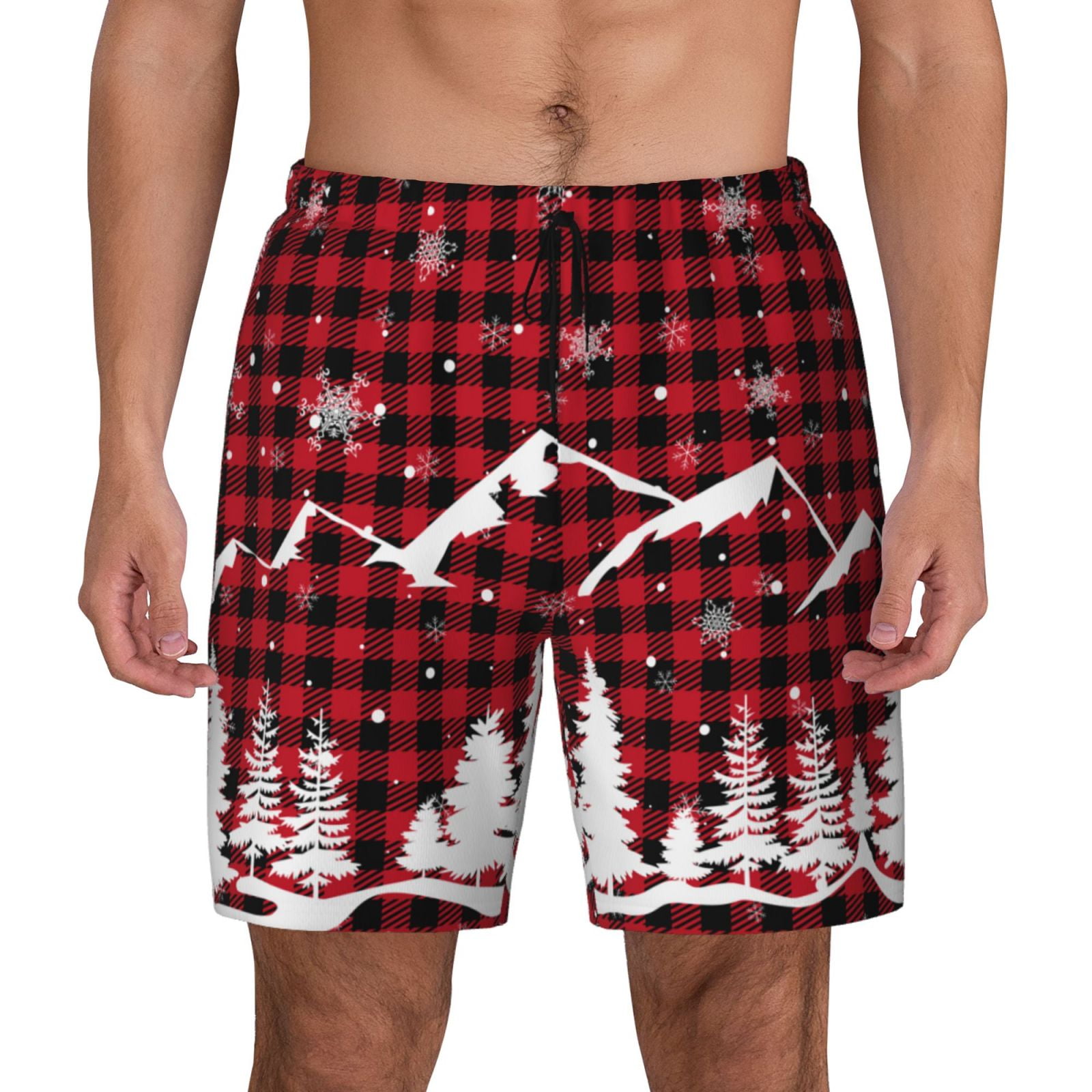 Haiem Christmas Tree Buffalo Plaid Mens Swim Trunks with Compression ...