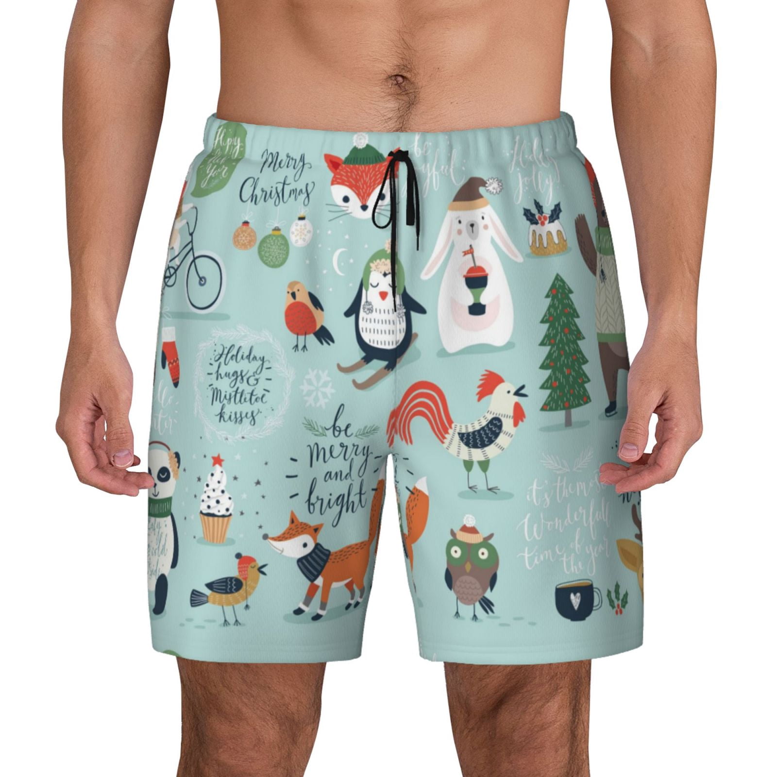Haiem Christmas Winter Animals Mens Swim Trunks with Compression Liner ...