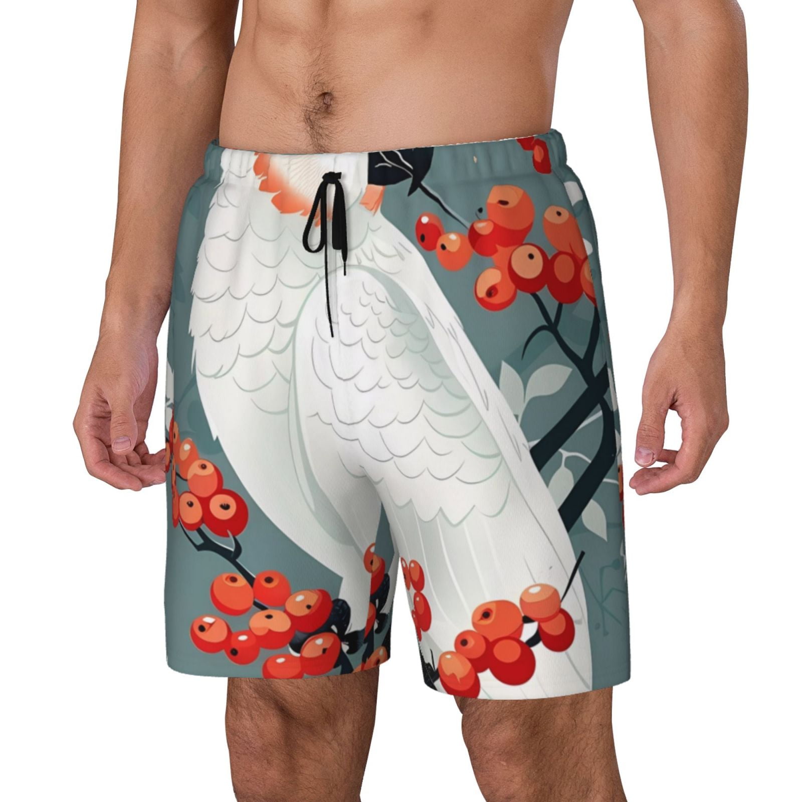 Haiem Cockatoo Red Berries Mens Swim Trunks with Compression Liner 2 in ...