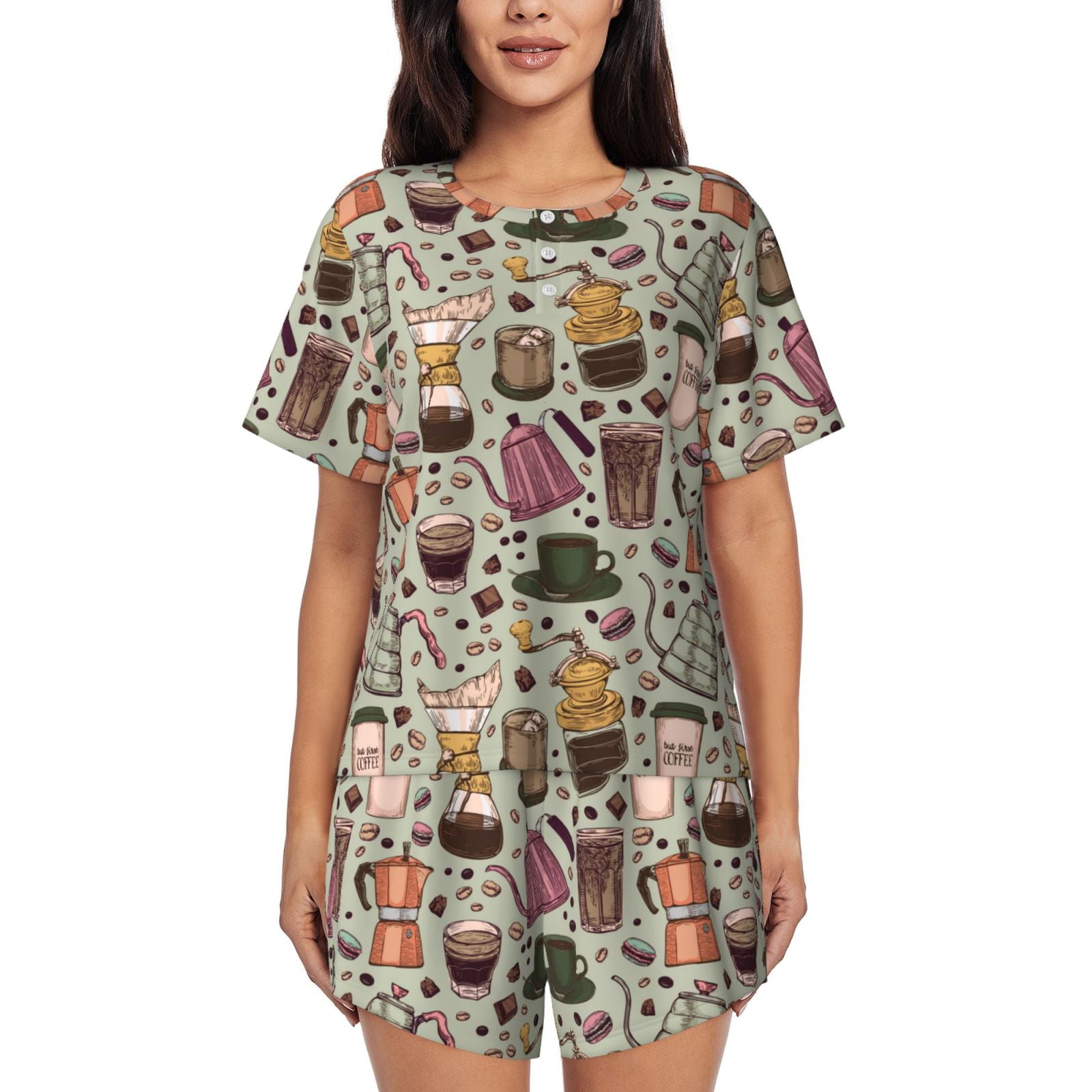 Haiem Coffee pots cup Pattern Pajama Set for Women 2 Piece Lounge Set ...