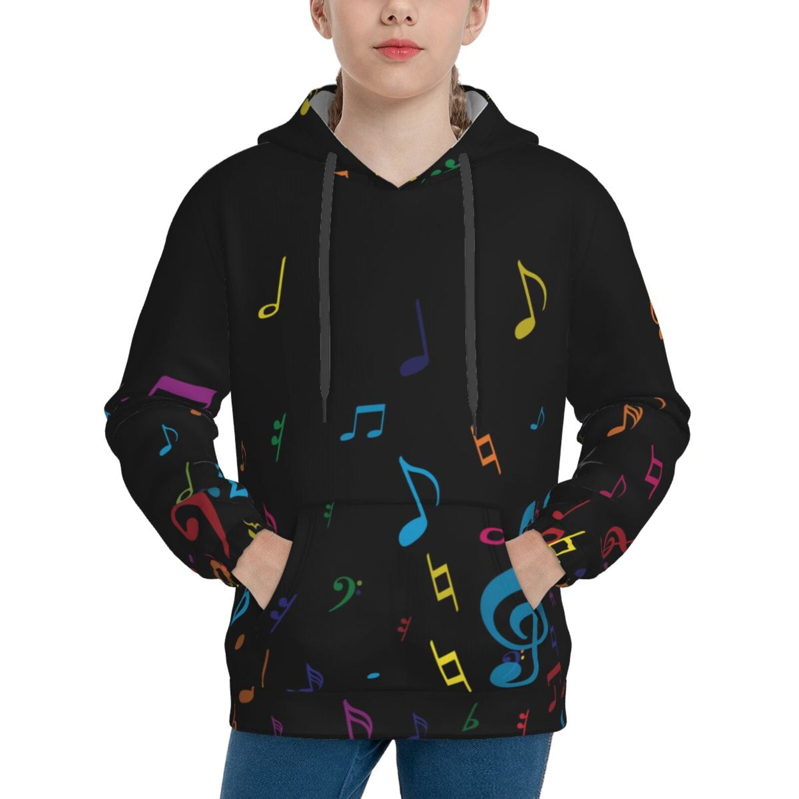 Haiem Color Musical Notes Pattern Boys Hoodie, Youth Pullover Hooded ...