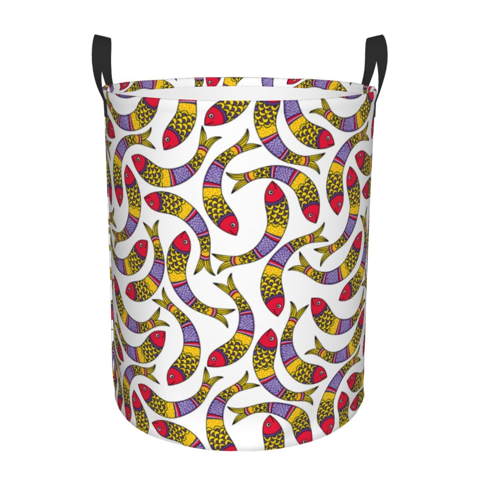 Haiem Colorful Fishes Print Laundry Basket, Laundry Hamper, Collapsible ...