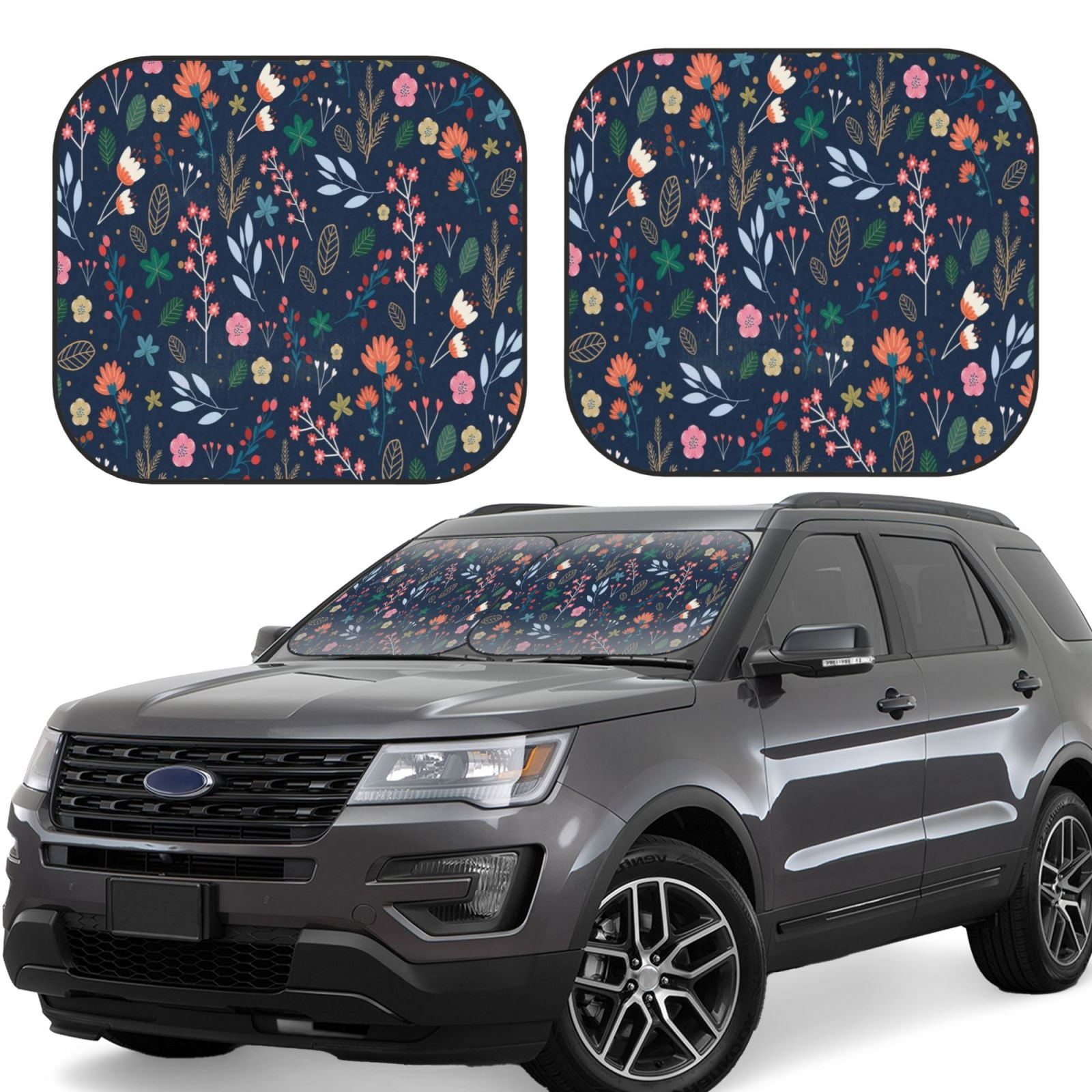 Haiem Colorful Flowers Car Windshield Sun Shade (2 Pieces) Foldable ...