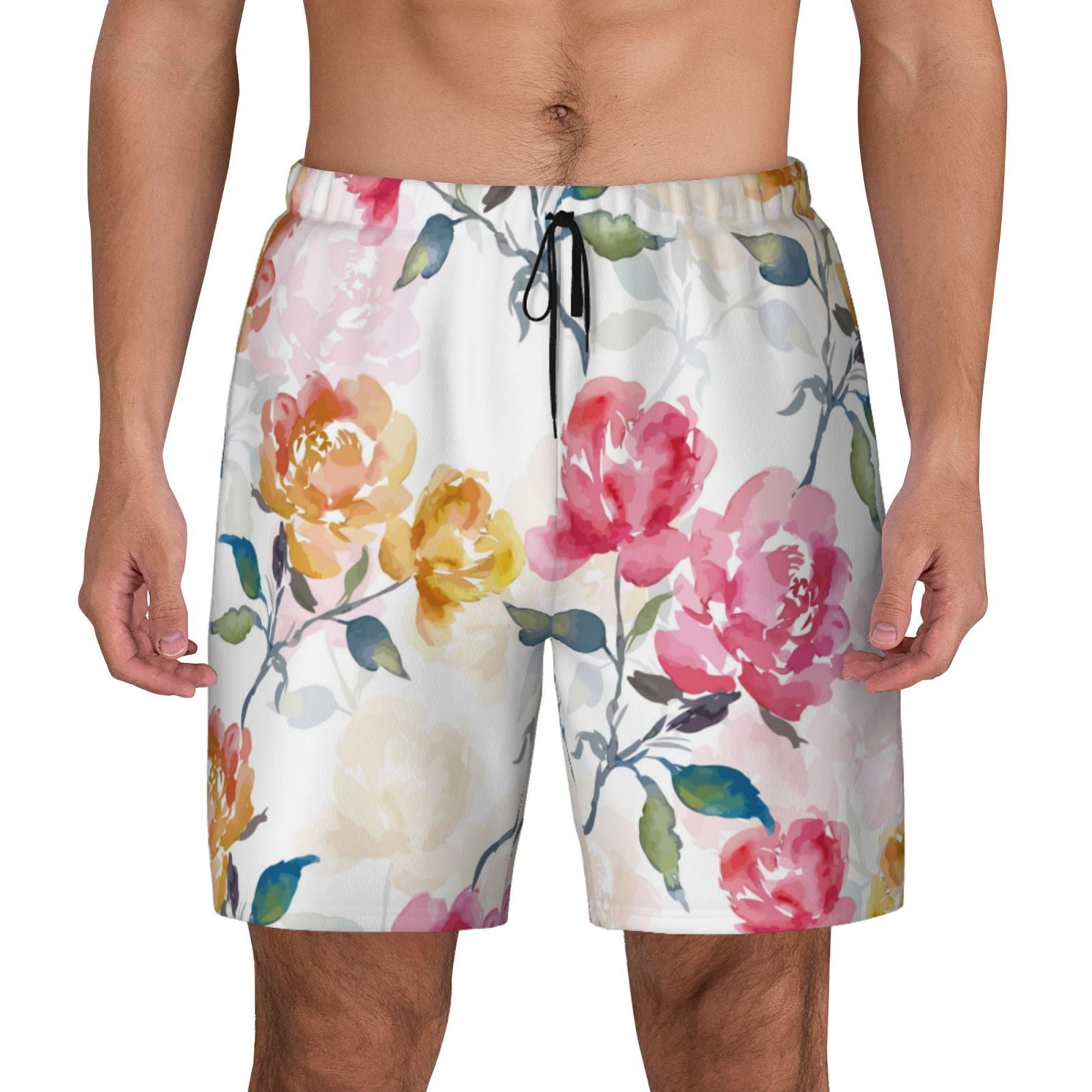 Haiem Colorful Flowers Mens Swim Trunks with Compression Liner 2 in 1 ...