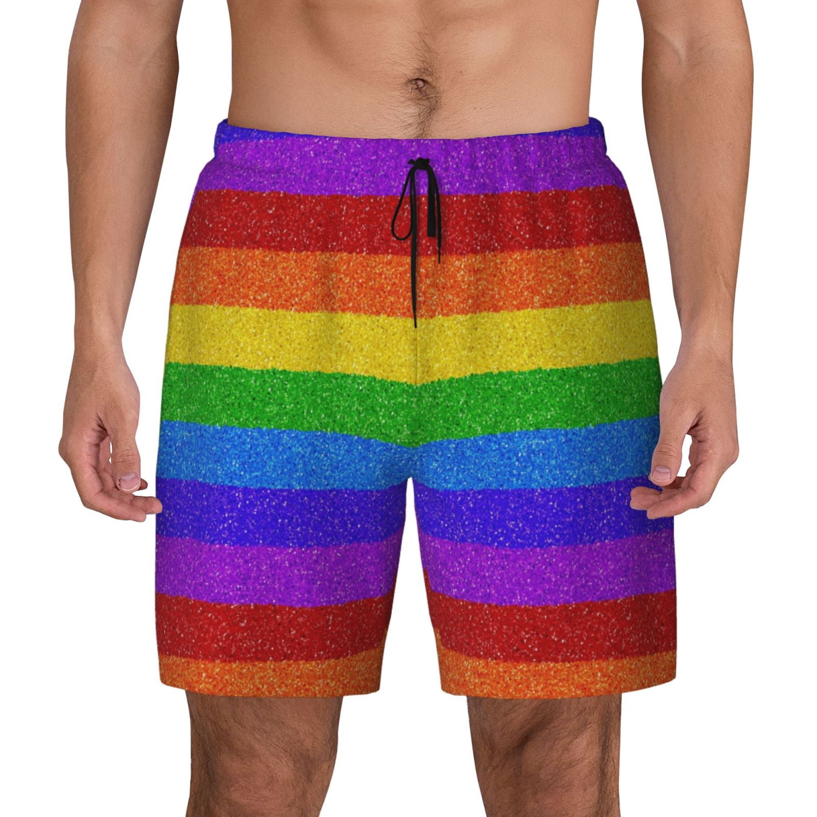 Haiem Colorful Glitter Rainbow Mens Swim Trunks with Compression Liner ...