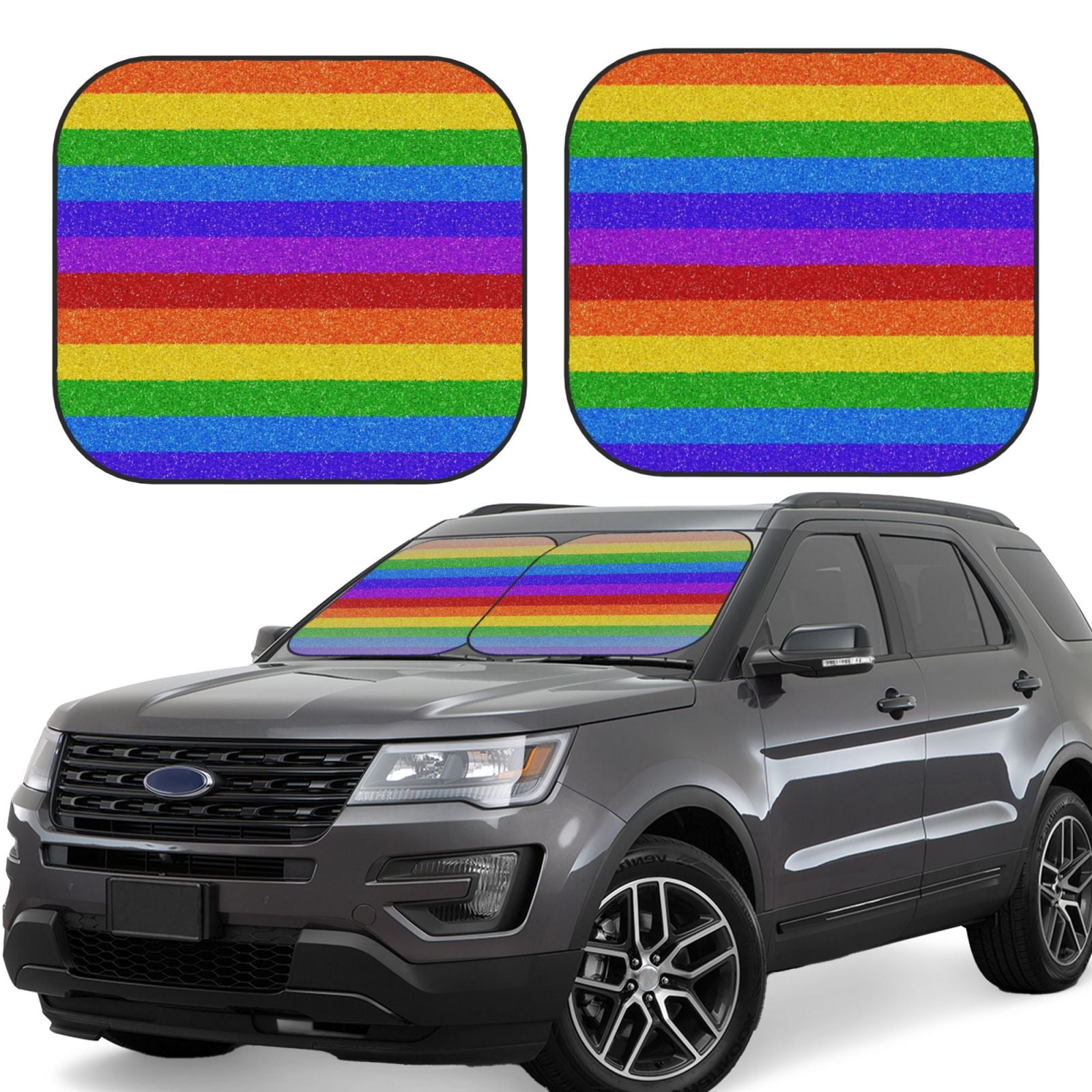 Haiem Colorful Glitter Rainbow Windshield Sun Shade: Universal Foldable ...