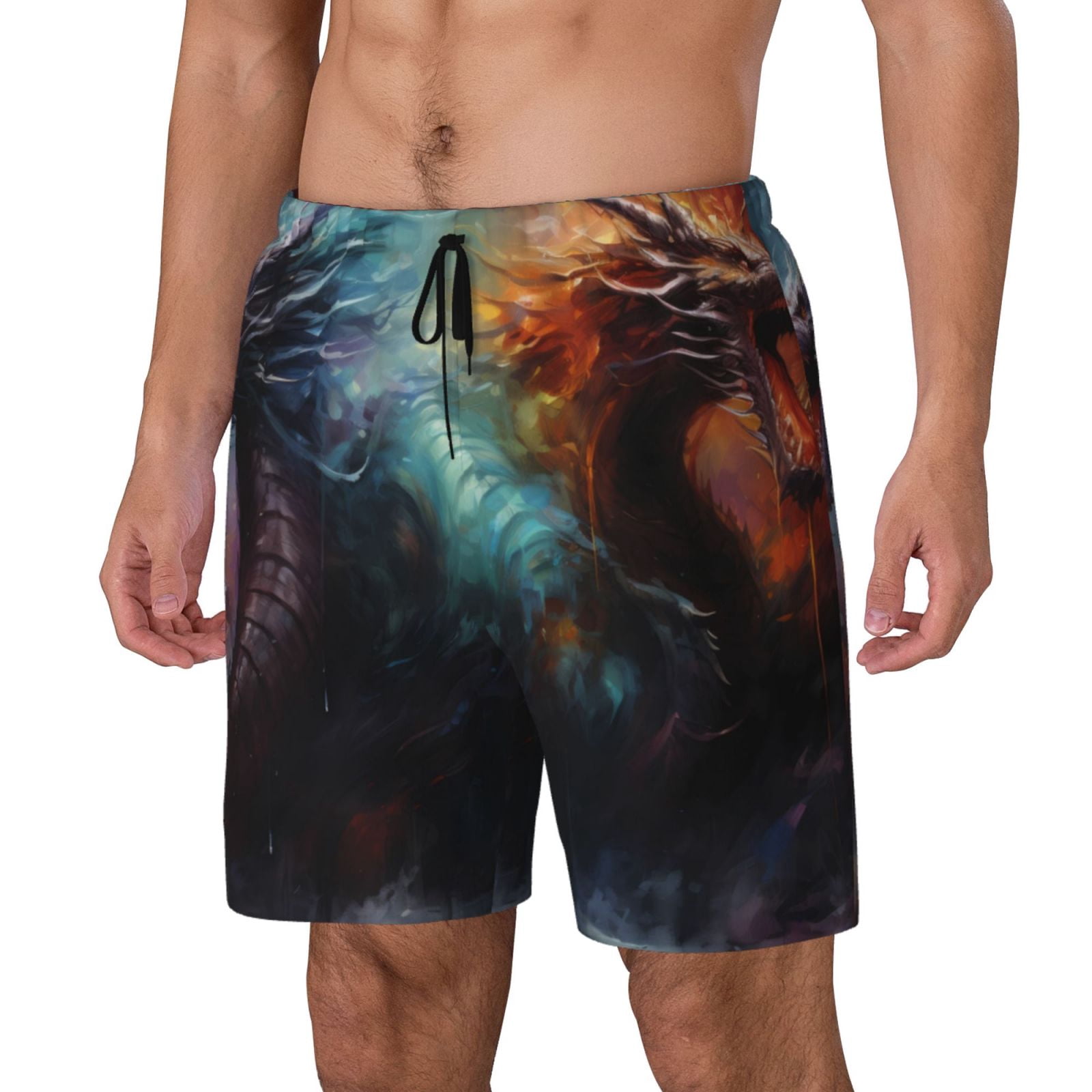 Haiem Colorful Ink Style Dragon Mens Swim Trunks with Compression Liner ...