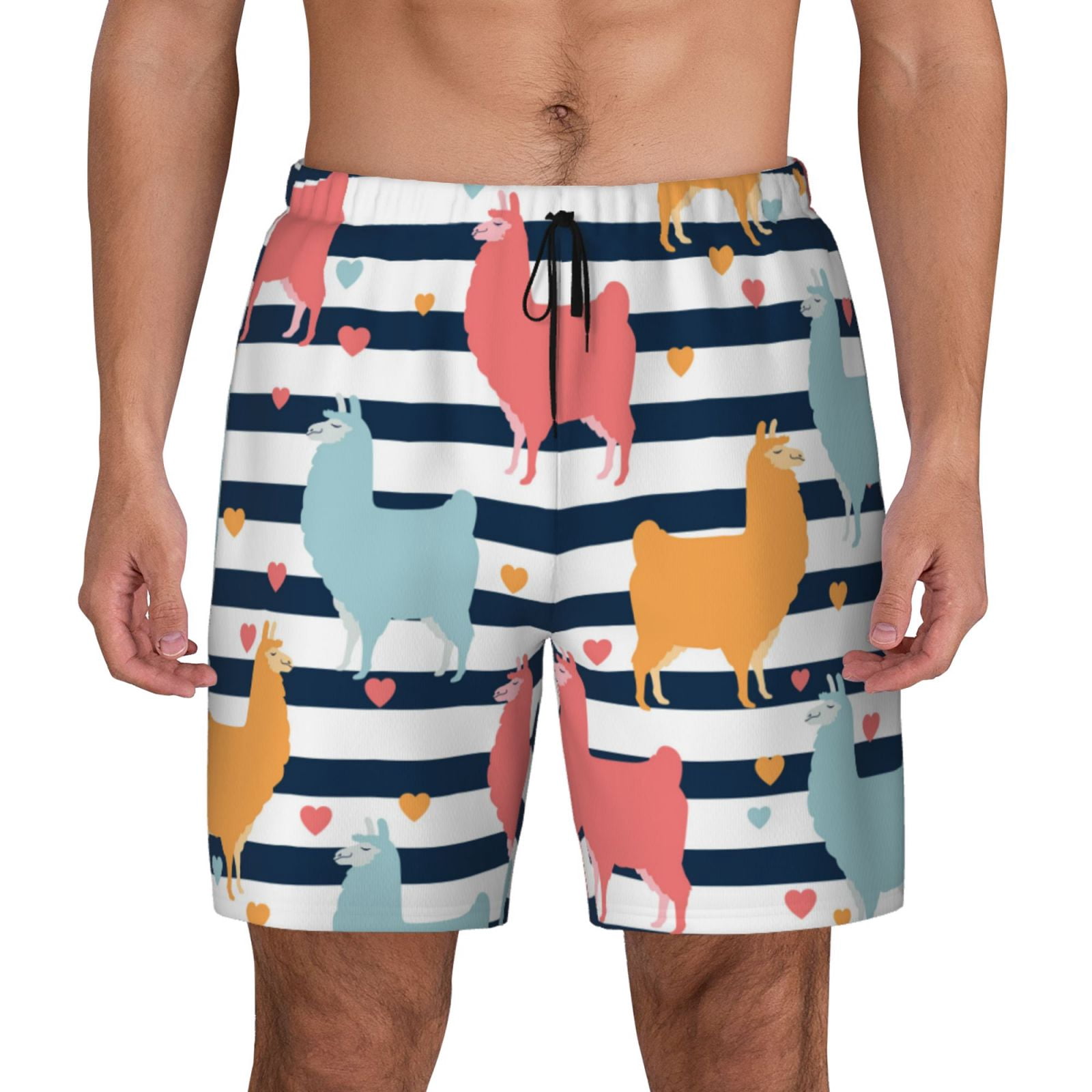 Haiem Colorful Llama Mens Swim Trunks with Compression Liner 2 in 1 ...