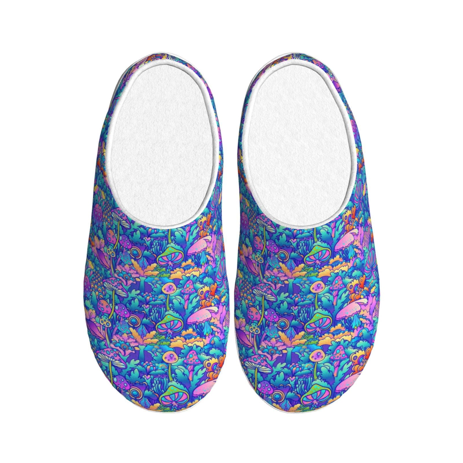Haiem Colorful Mushrooms Print Women's Fuzzy Memory Foam House Slipper ...