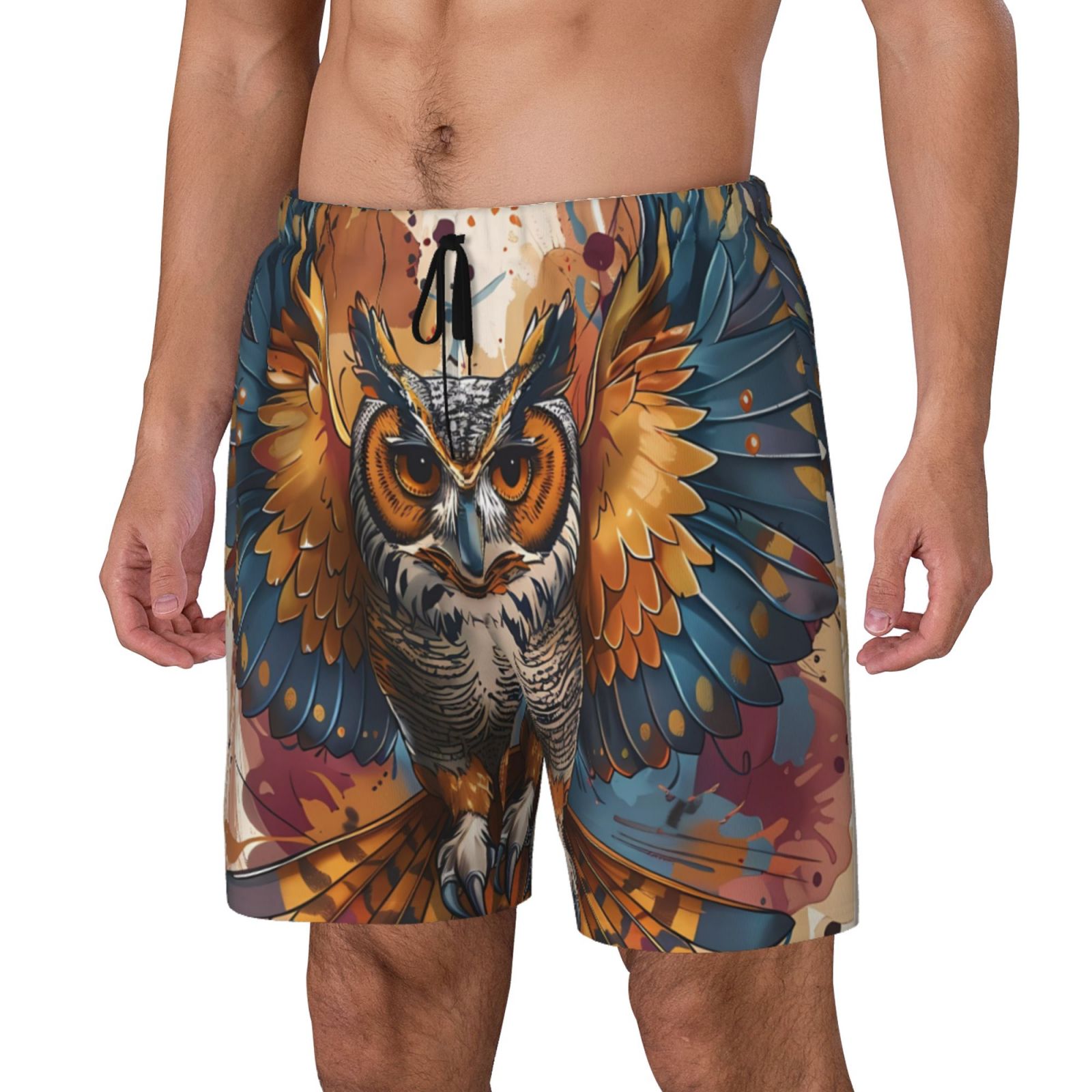 Haiem Colorful Owl Tattoo Art Mens Swim Trunks with Compression Liner 2 in 1 Swimming Shorts ...