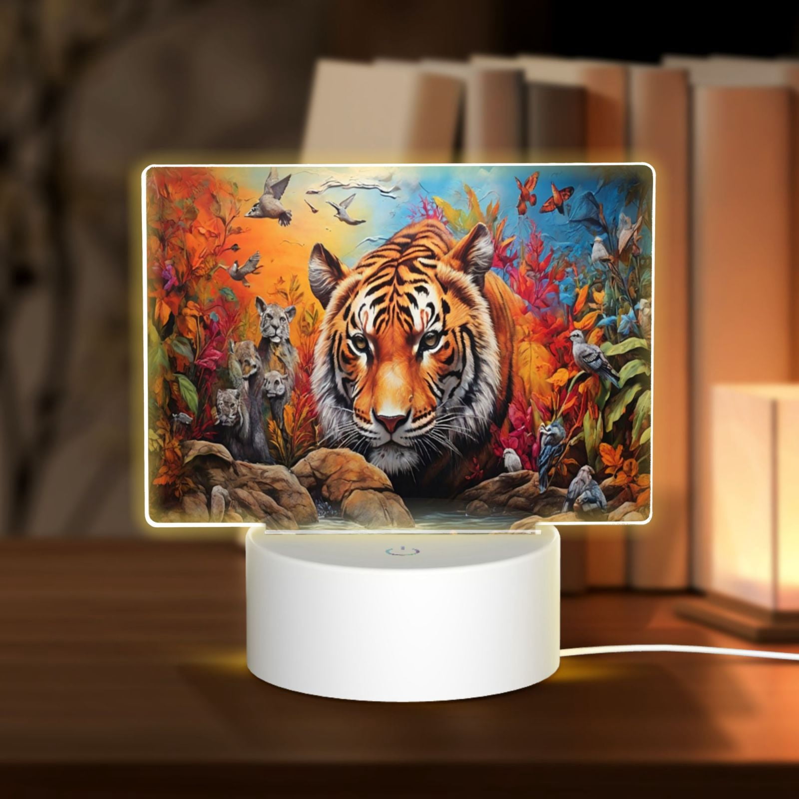 Haiem Colorful Plant Tiger Pattern Acrylic Night Light Gift with 3 ...