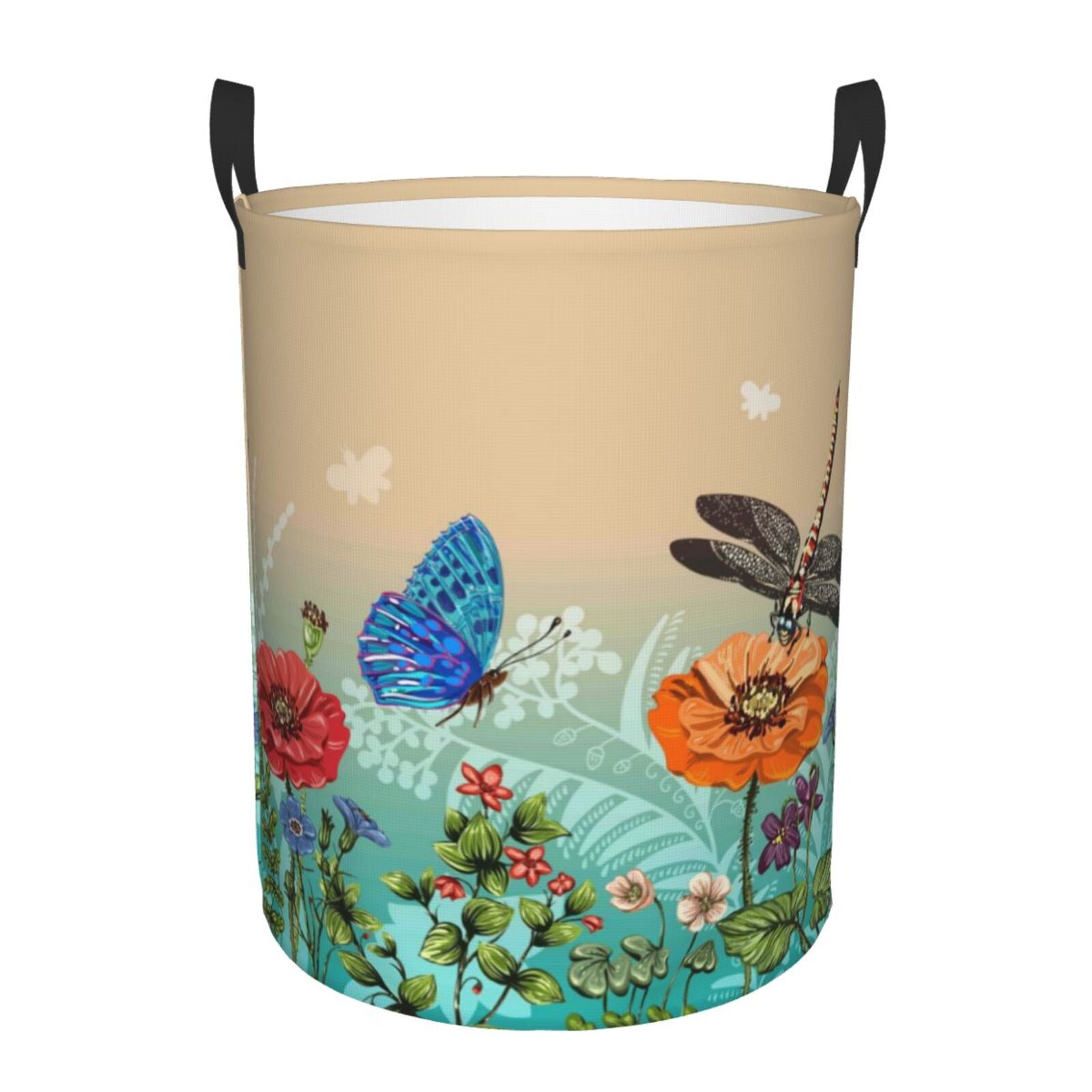 Haiem Colorful Plants And Insects Leather Dirty Clothes Laundry Basket ...