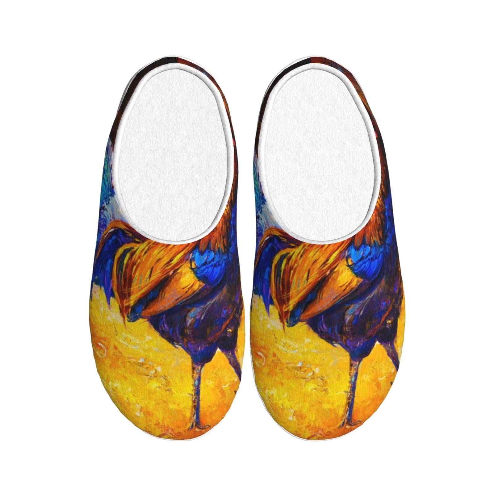Haiem Colorful Rooster Print Women's Fuzzy Memory Foam House Slipper ...