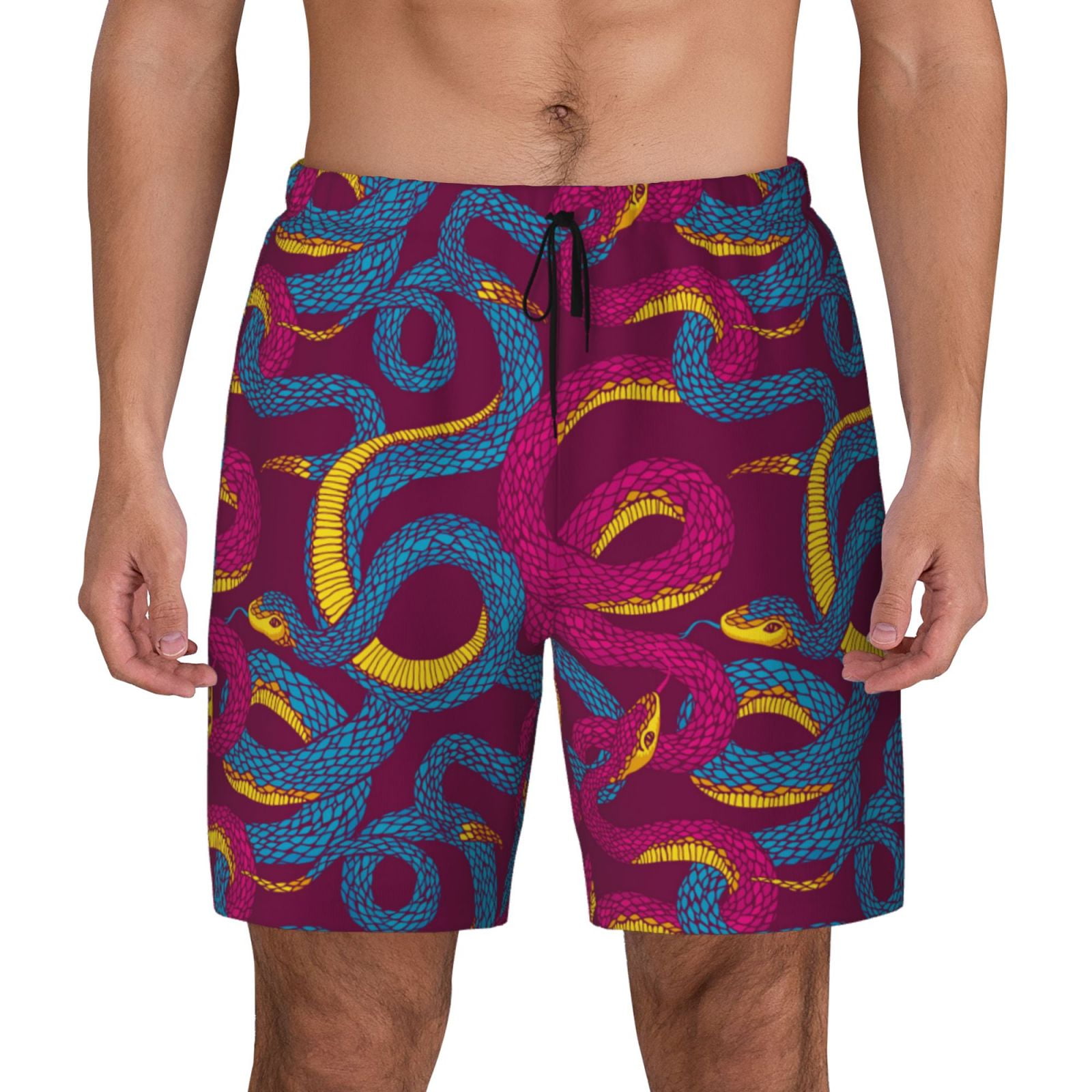 Haiem Colorful Snake Mens Swim Trunks with Compression Liner 2 in 1 ...
