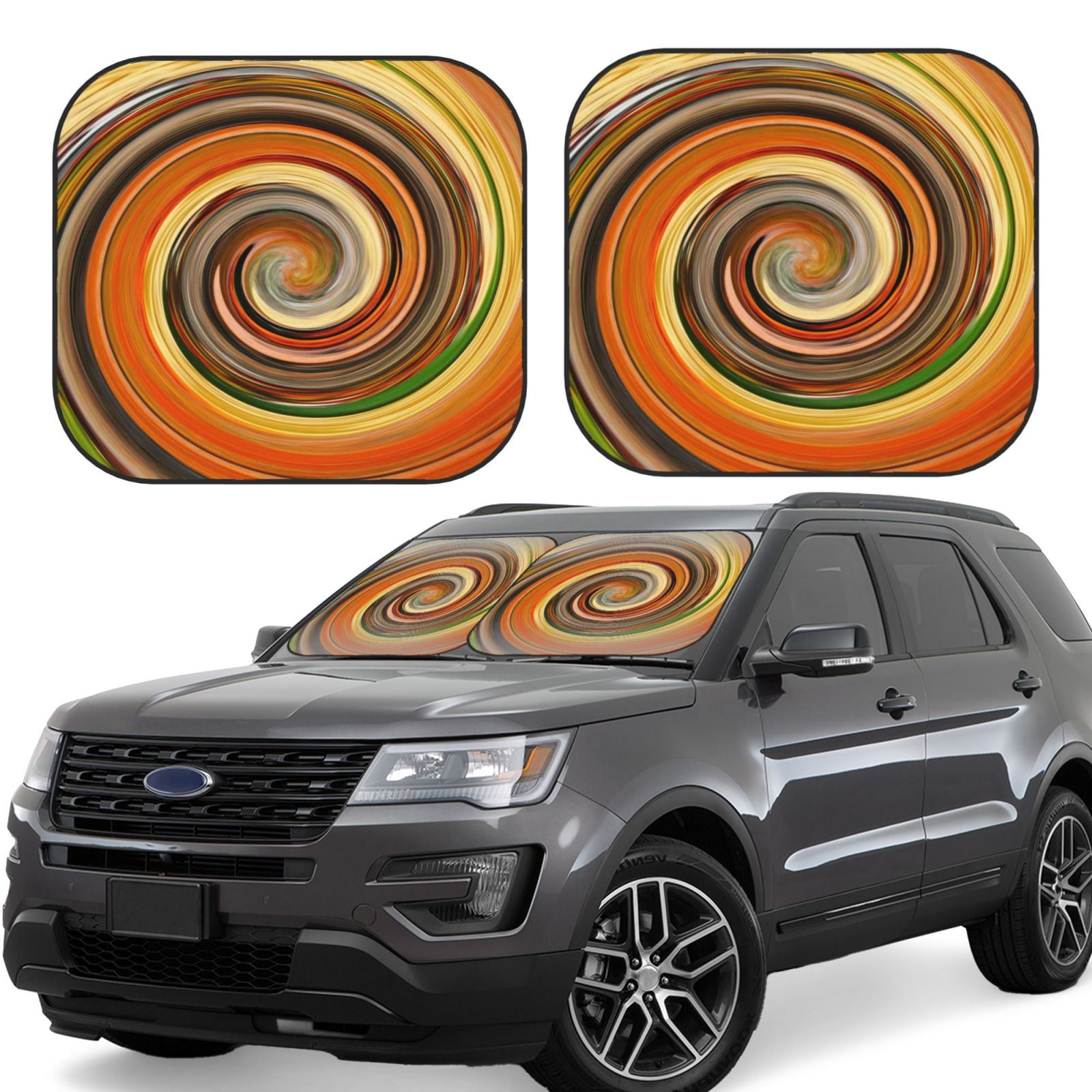 Haiem Colorful Swirl Car Windshield Sun Shade (2 Pieces) Foldable ...