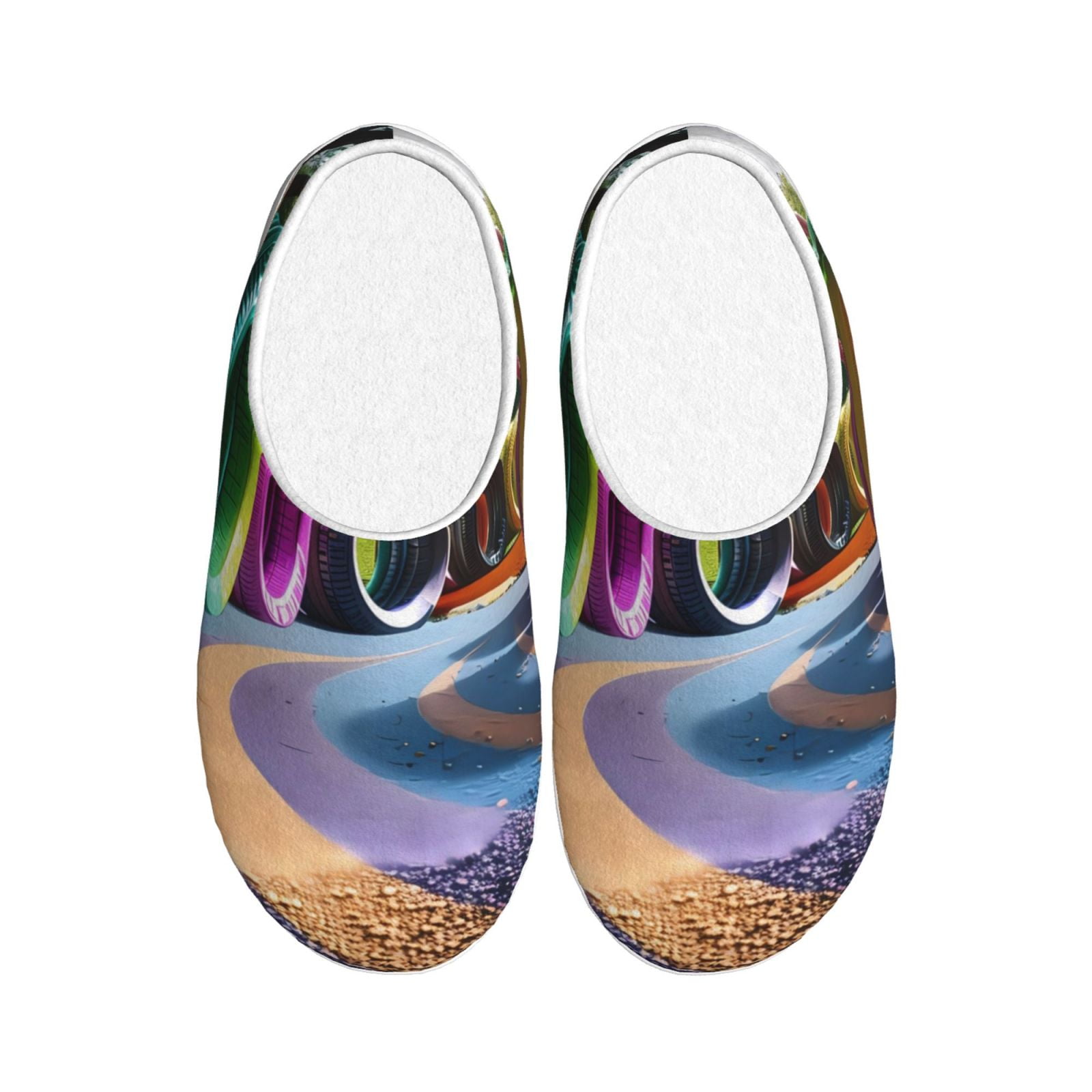 Haiem Colorful Tire Tunnel Park Print Women's Fuzzy Memory Foam House ...