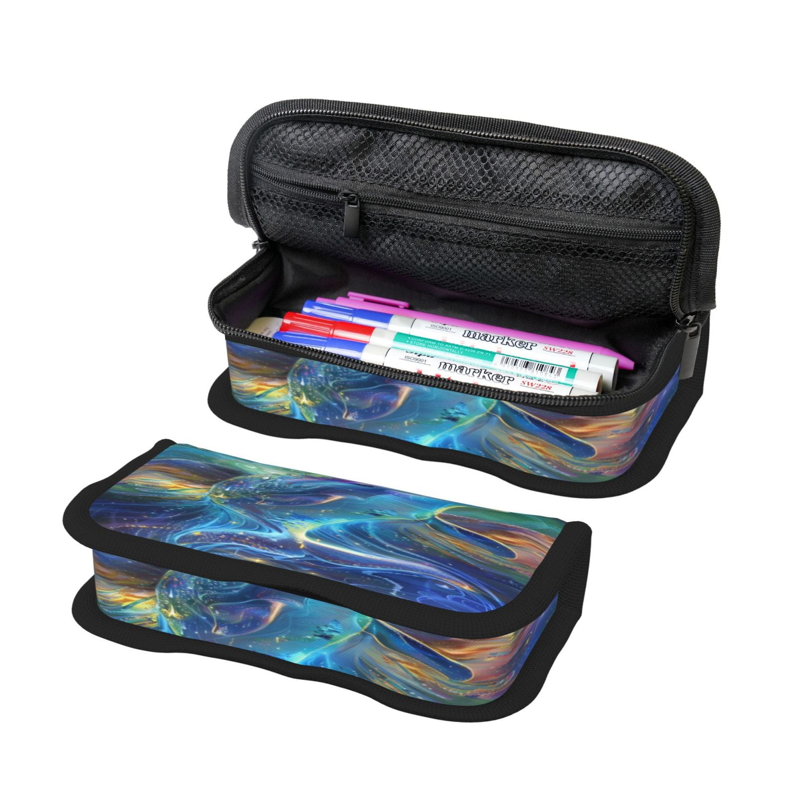 Haiem Colorful Winged Dolphin Printed Large Pencil Case, Big Capacity ...