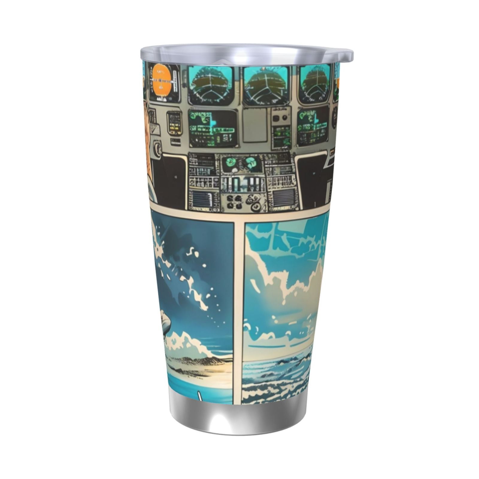 Haiem Comic Airplane Cockpit Illustration Printed 20oz Straight Skinny ...