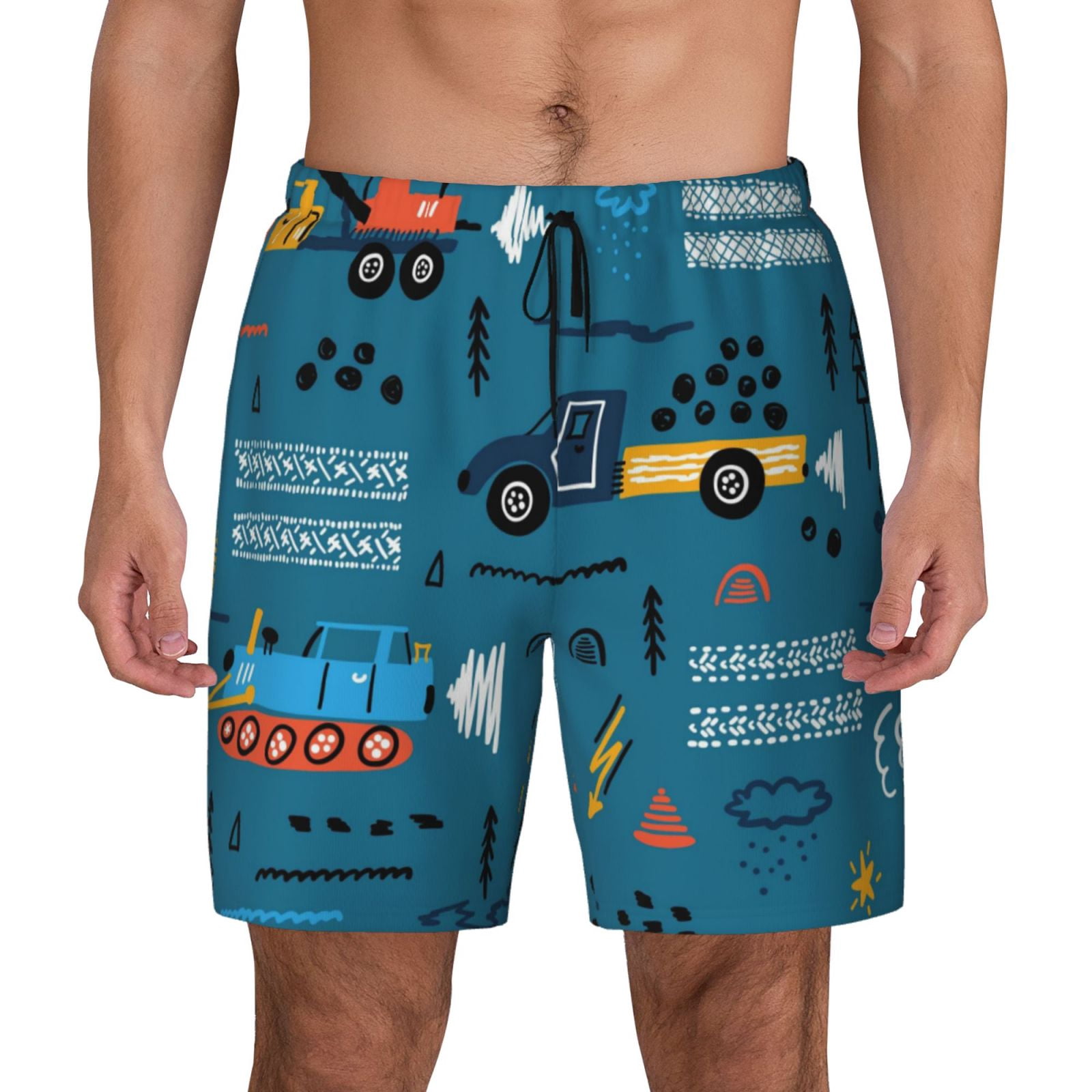 Haiem Construction Trucks Mens Swim Trunks with Compression Liner 2 in ...