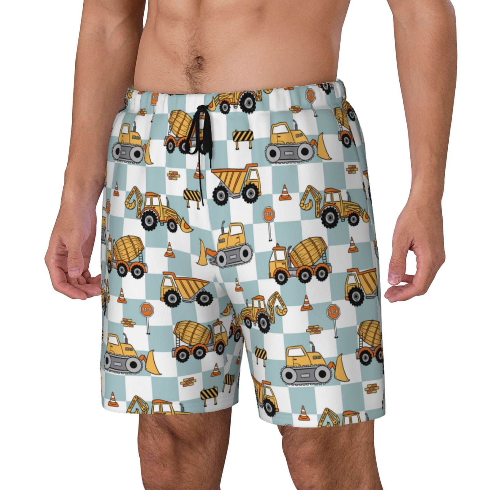 Haiem Construction Vehicle Pattern Mens Swim Trunks with Compression ...