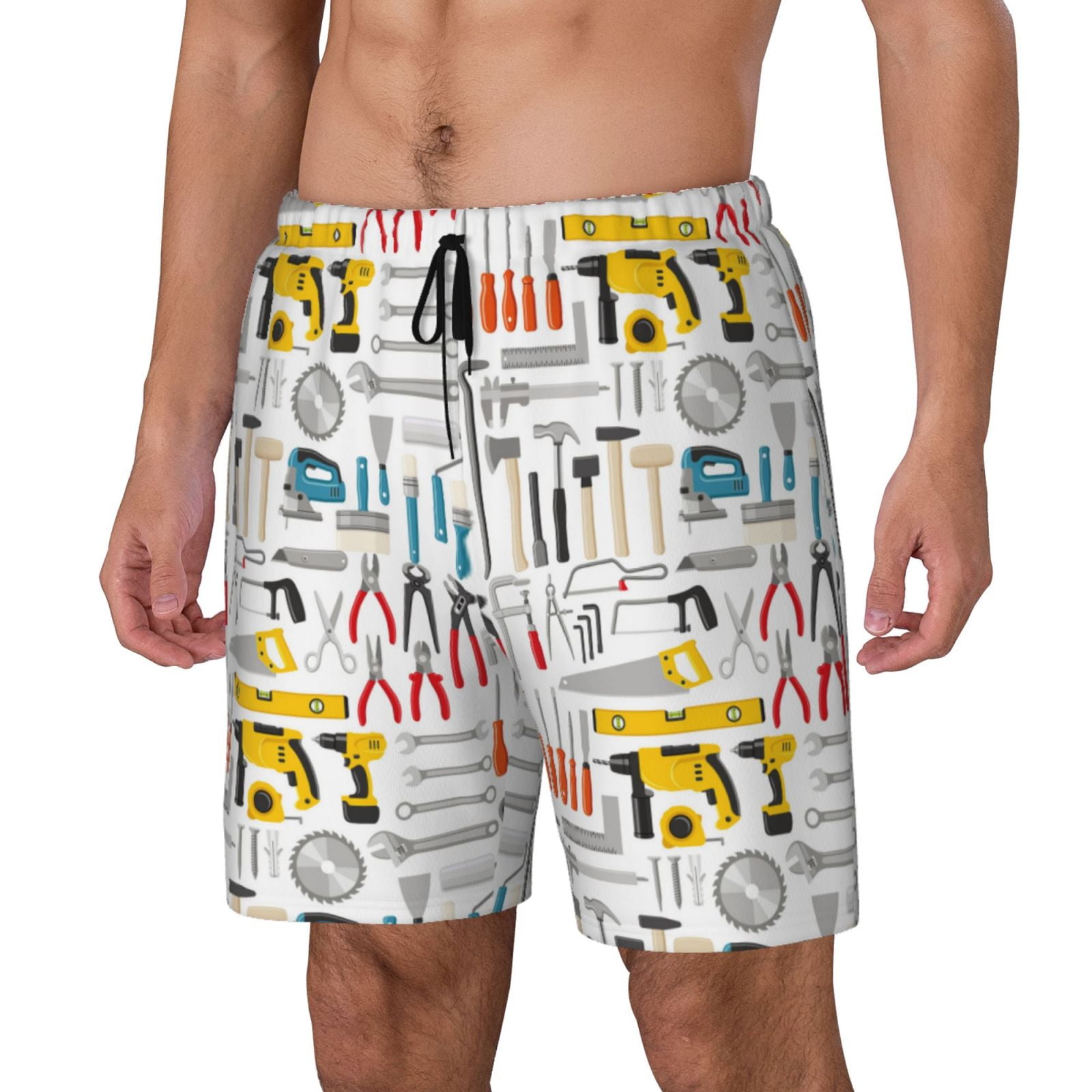 Haiem Construction tools Pattern Mens Swim Trunks with Compression ...