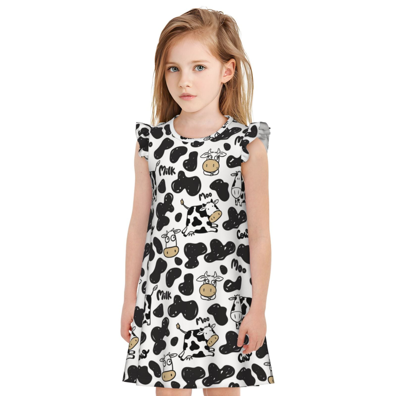 Haiem Cow Printed Girls Nightgowns Sleepwear Short Sleeve Pajama Dress ...