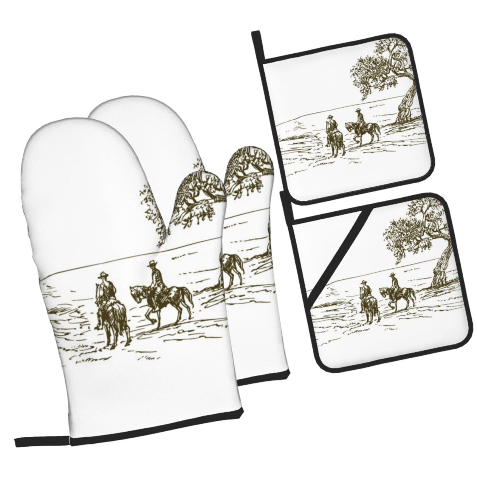 Haiem Cowboys Riding A Horse Near A Tree Print Extra Long Oven Mitts ...
