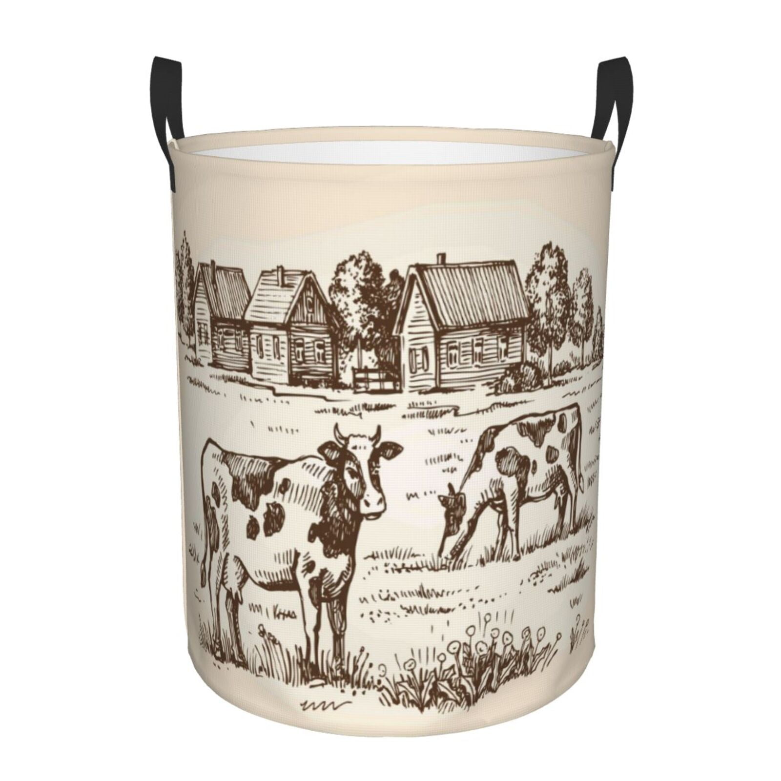 Haiem Cows On The Farm Leather Dirty Clothes Laundry Basket,Sturdy ...