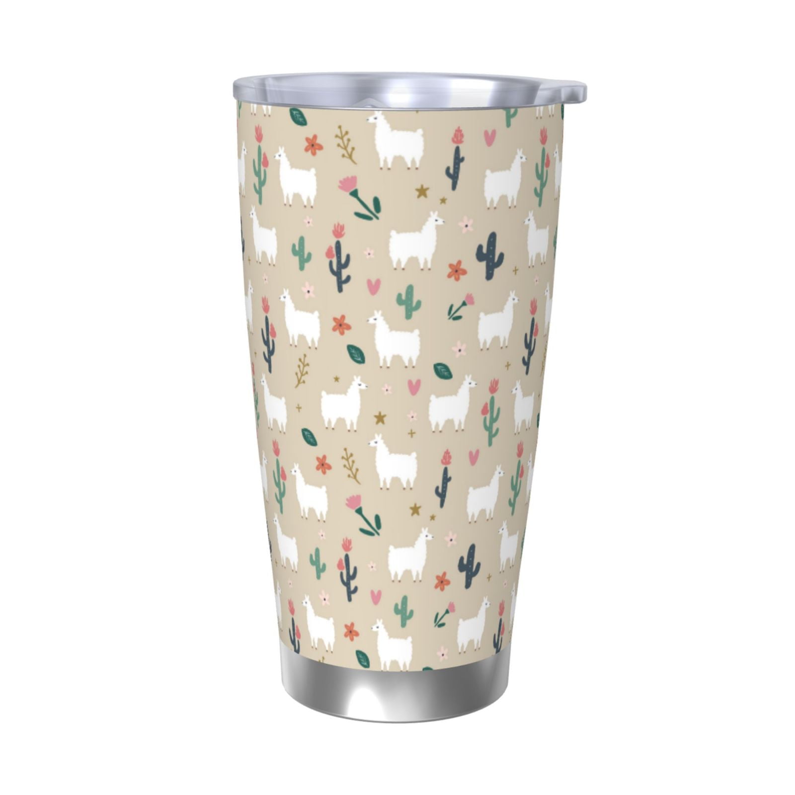 Haiem Cute Alpaca Printed 20oz Straight Skinny Car Cups With Insulated Cup Sleeve Portable
