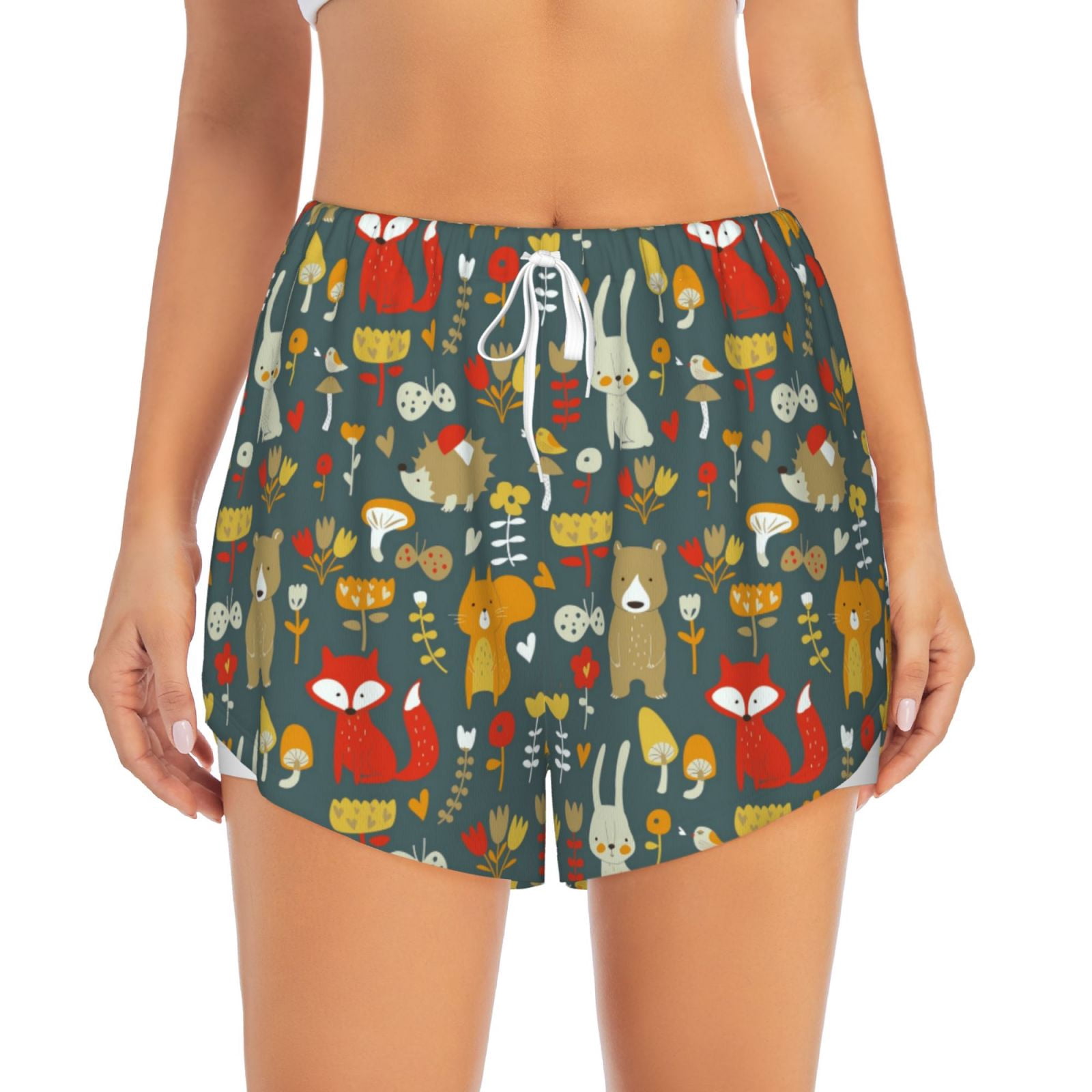 Haiem Cute Animal Forest Women's 2 in 1 Running Shorts - Lightweight ...