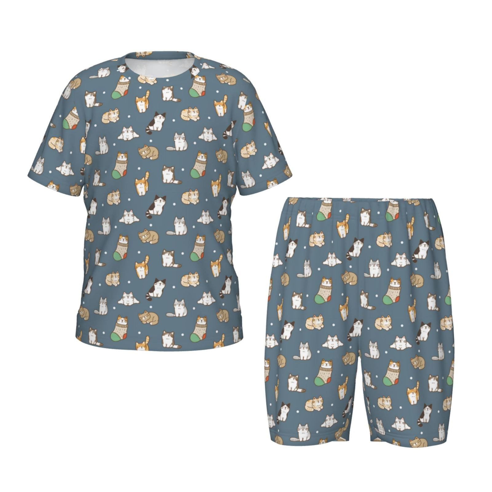 Haiem Cute Cats And Dogs Pattern Kids’ Breathable Pajama Set – Short-Sleeved Cotton PJs ...