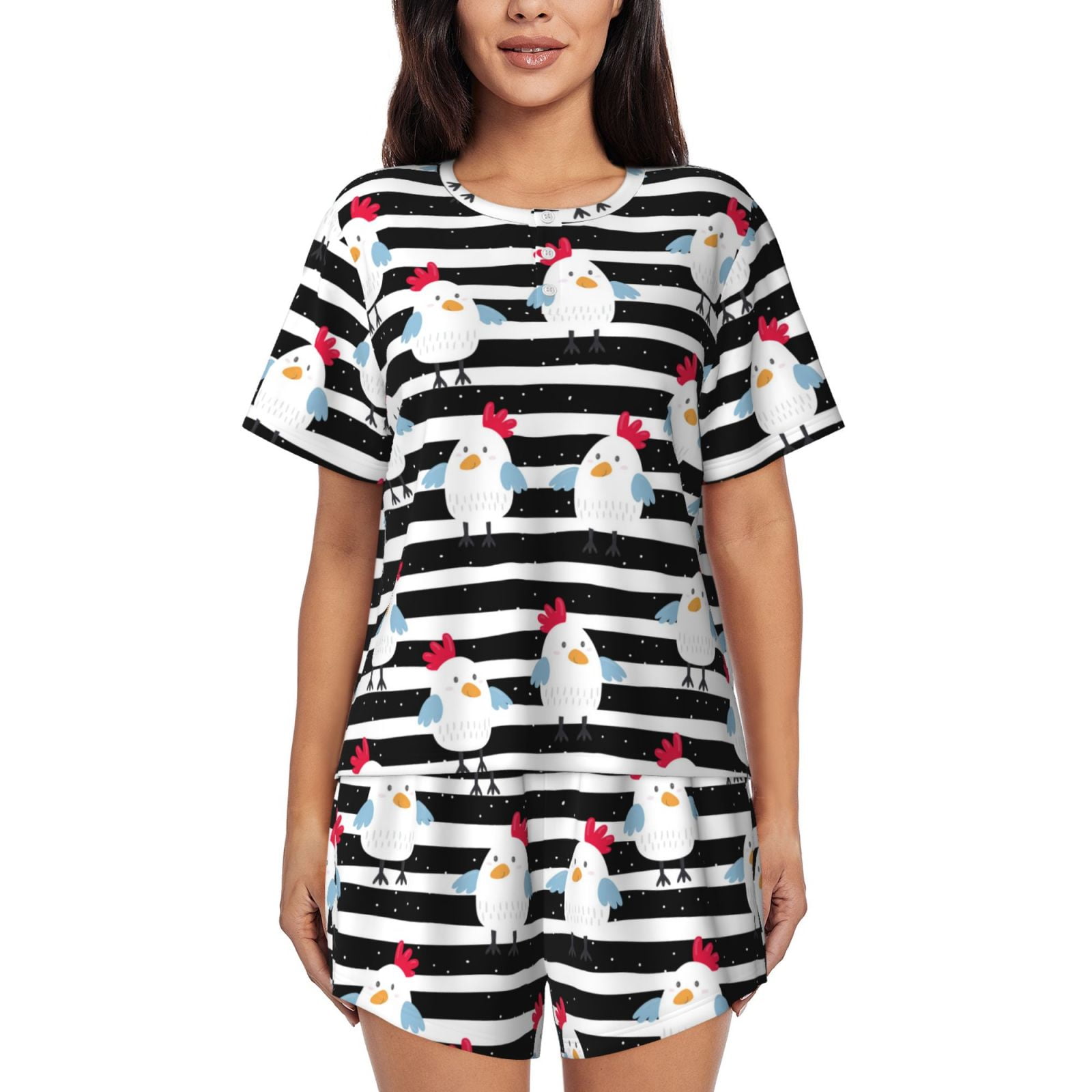 Haiem Cute Chicken Pattern Pajama Set for Women 2 Piece Lounge Set ...