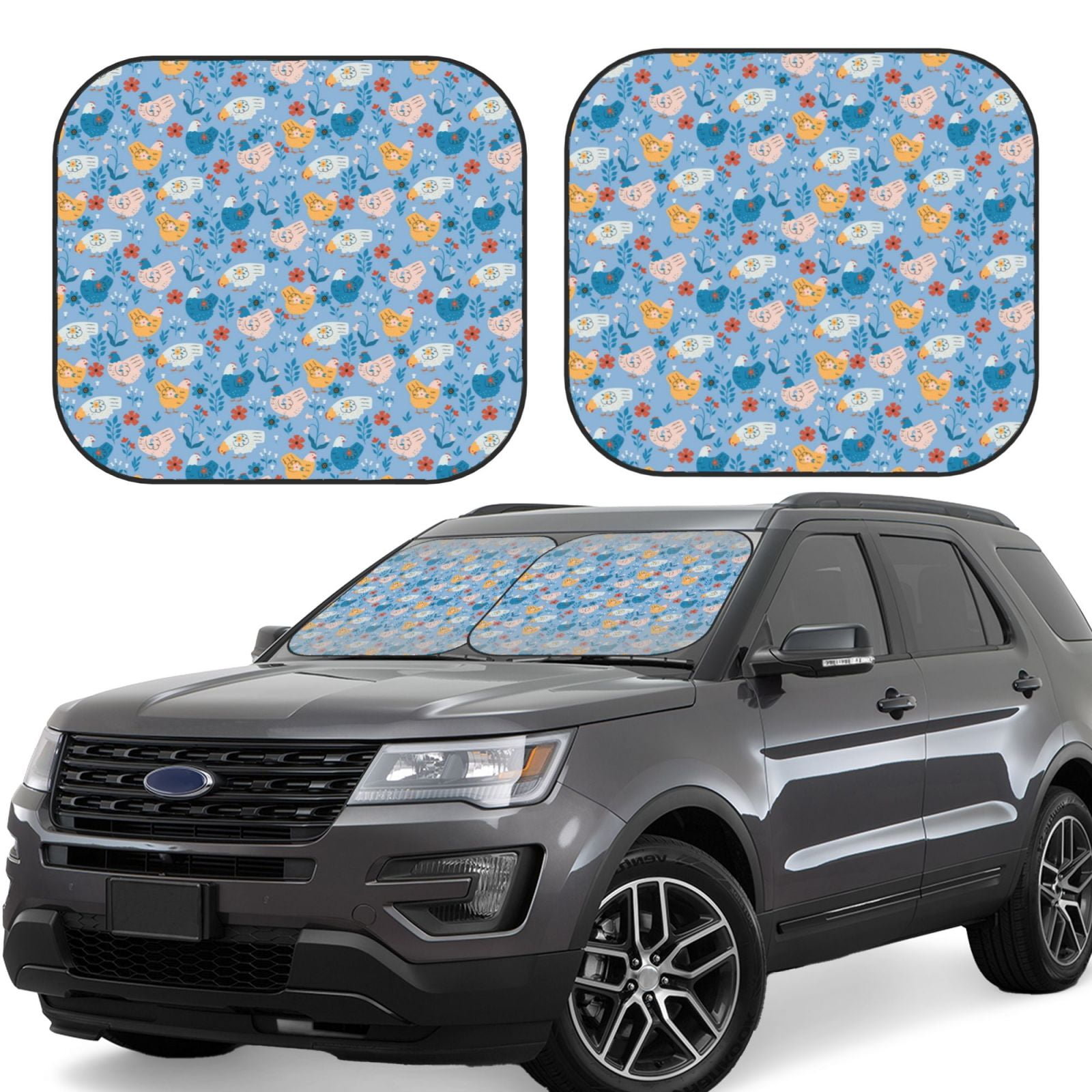 Haiem Cute Chickens and Flowers Car Windshield Sun Shade (2 Pieces ...