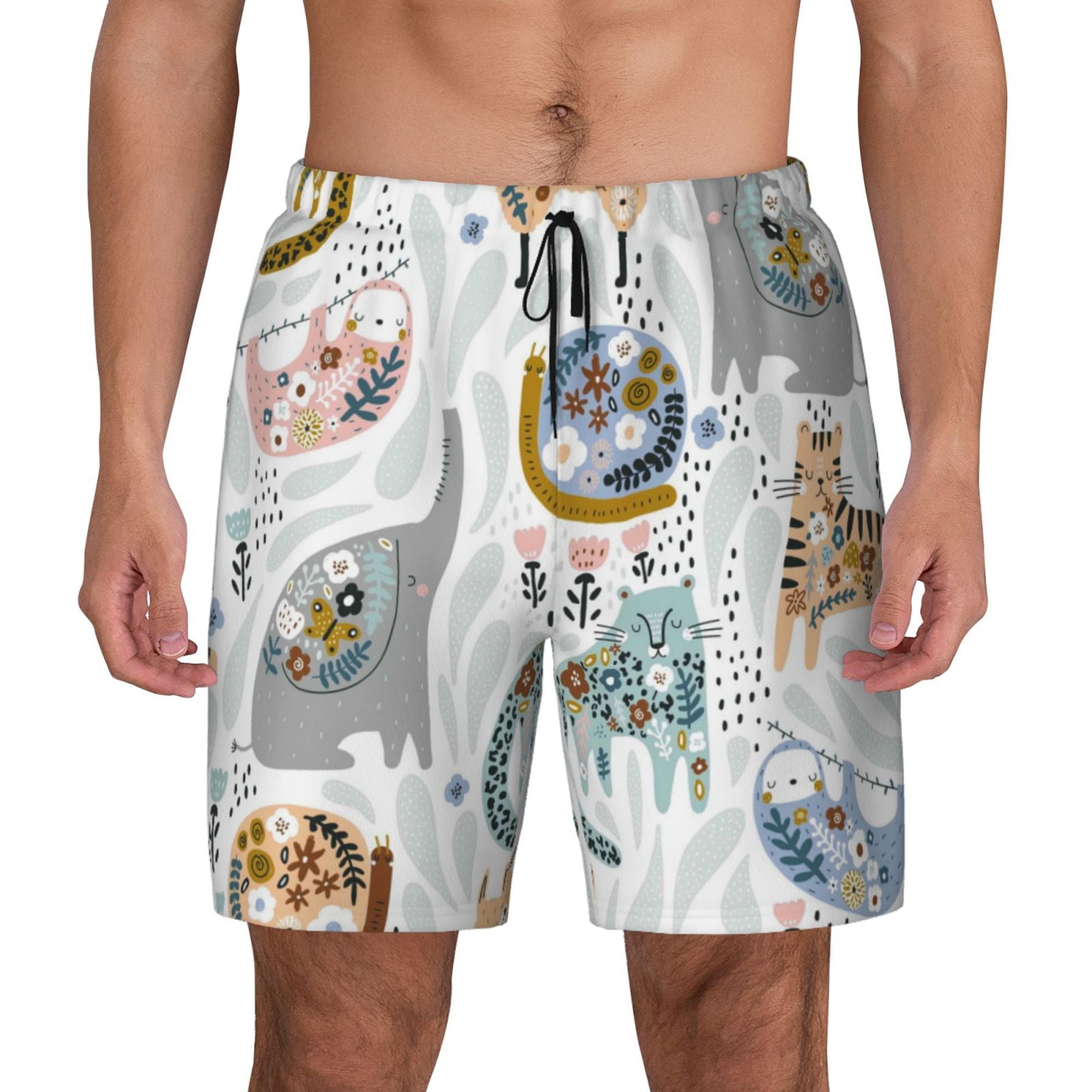 Haiem Cute Colorful Animal Mens Swim Trunks with Compression Liner 2 in ...