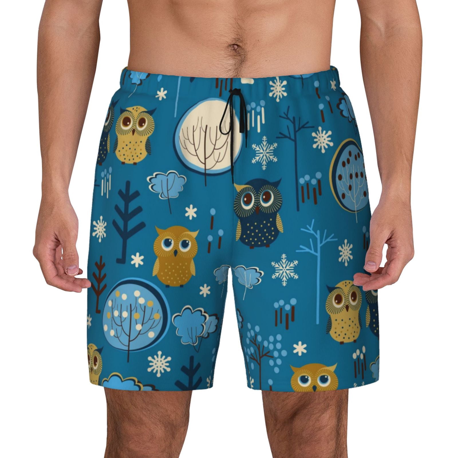 Haiem Cute Colorful Owls And Trees Mens Swim Trunks with Compression ...