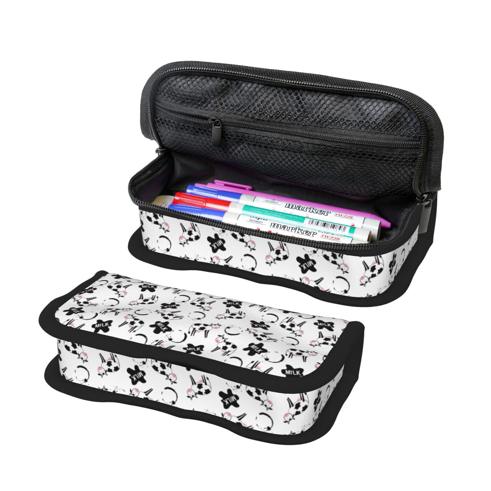Haiem Cute Cow and Milk Stains Printed Large Pencil Case, Big Capacity ...