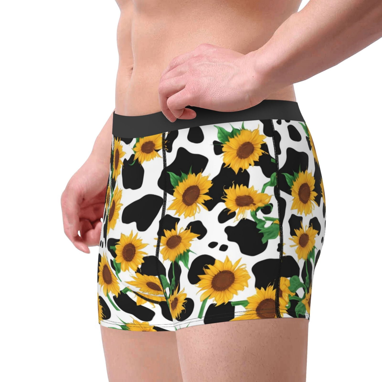 Haiem Cute Cow Print Sunflower C Men's Boxer Briefs, Every Day Comfort ...