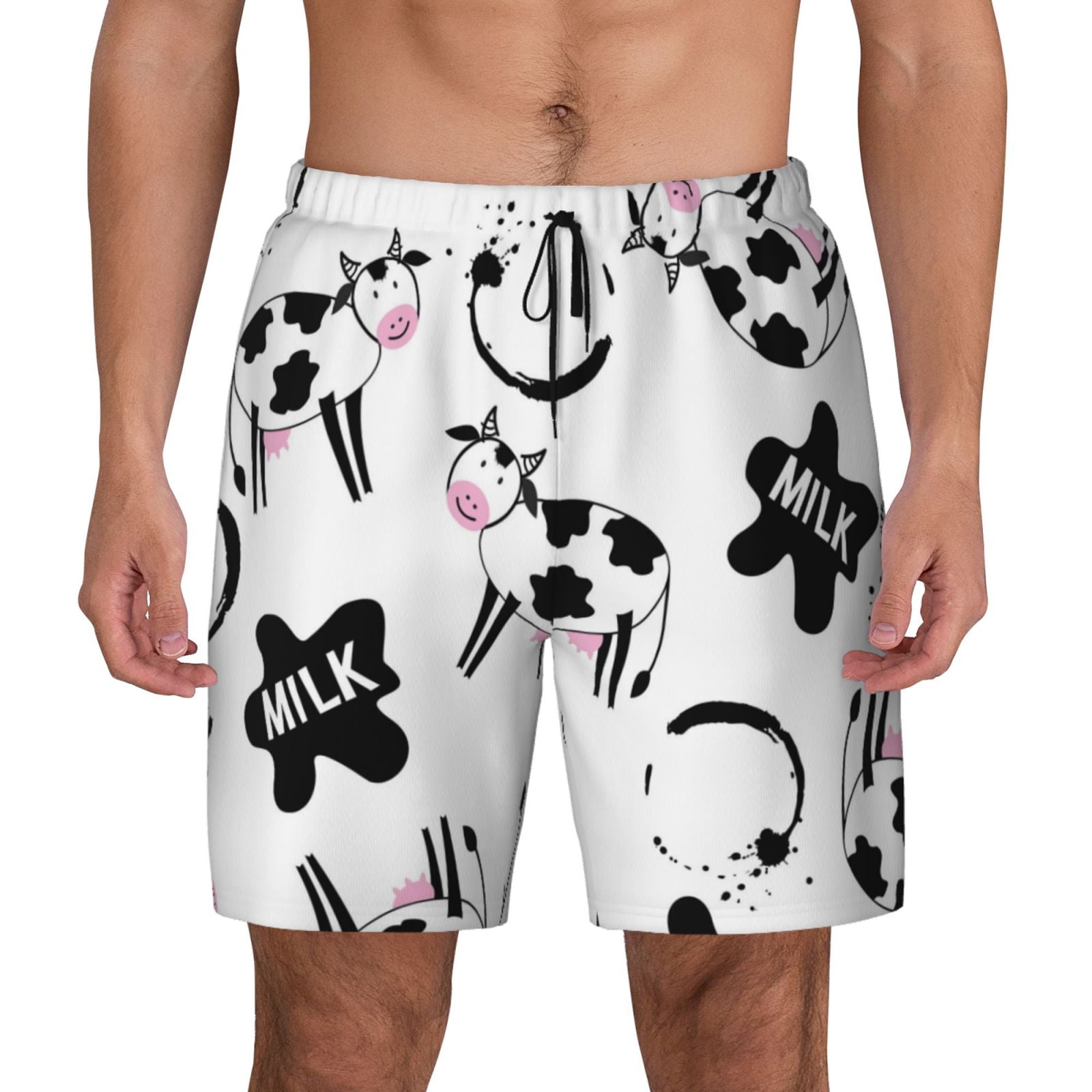 Haiem Cute Cow and Milk Stains Mens Swim Trunks with Compression Liner ...