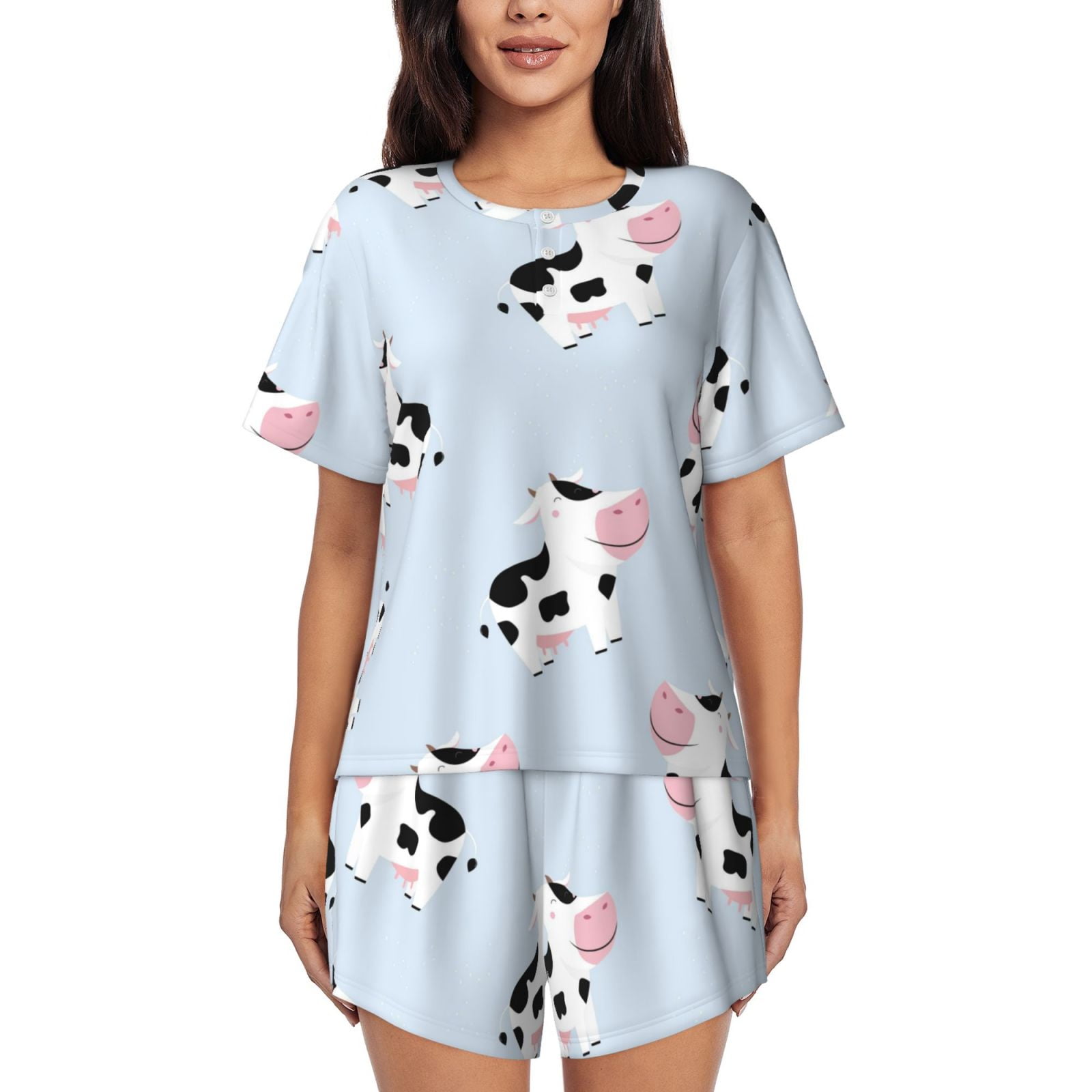 Haiem Cute Farm Cow Pattern Pajama Set for Women 2 Piece Lounge Set ...