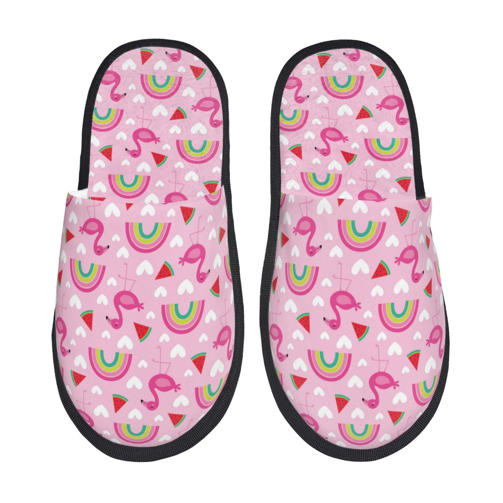 Haiem Cute Flamingo Print Fuzzy Slippers for Women Plush Slippers ...