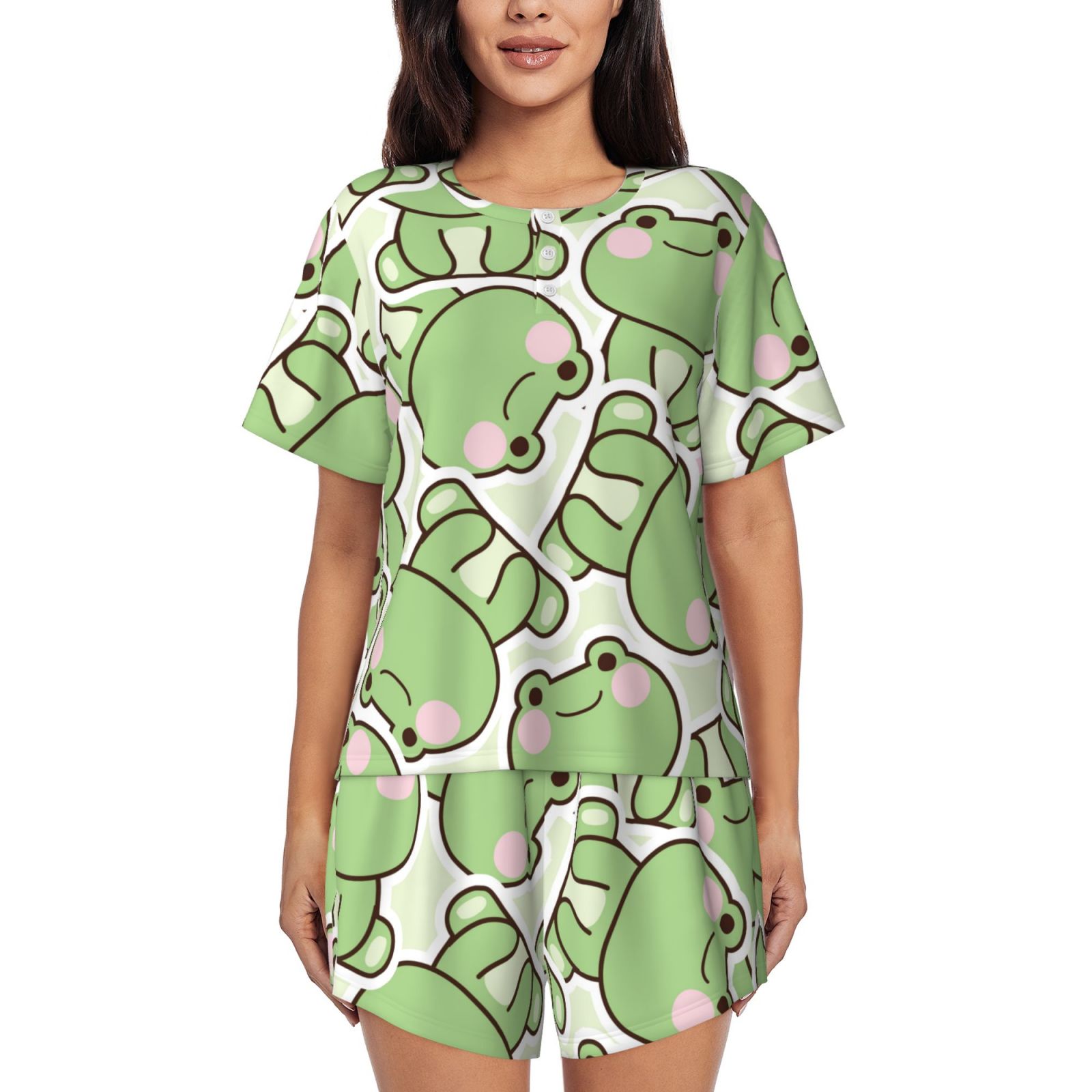 Haiem Cute Frog Pattern Pajama Set for Women 2 Piece Lounge Set Short ...